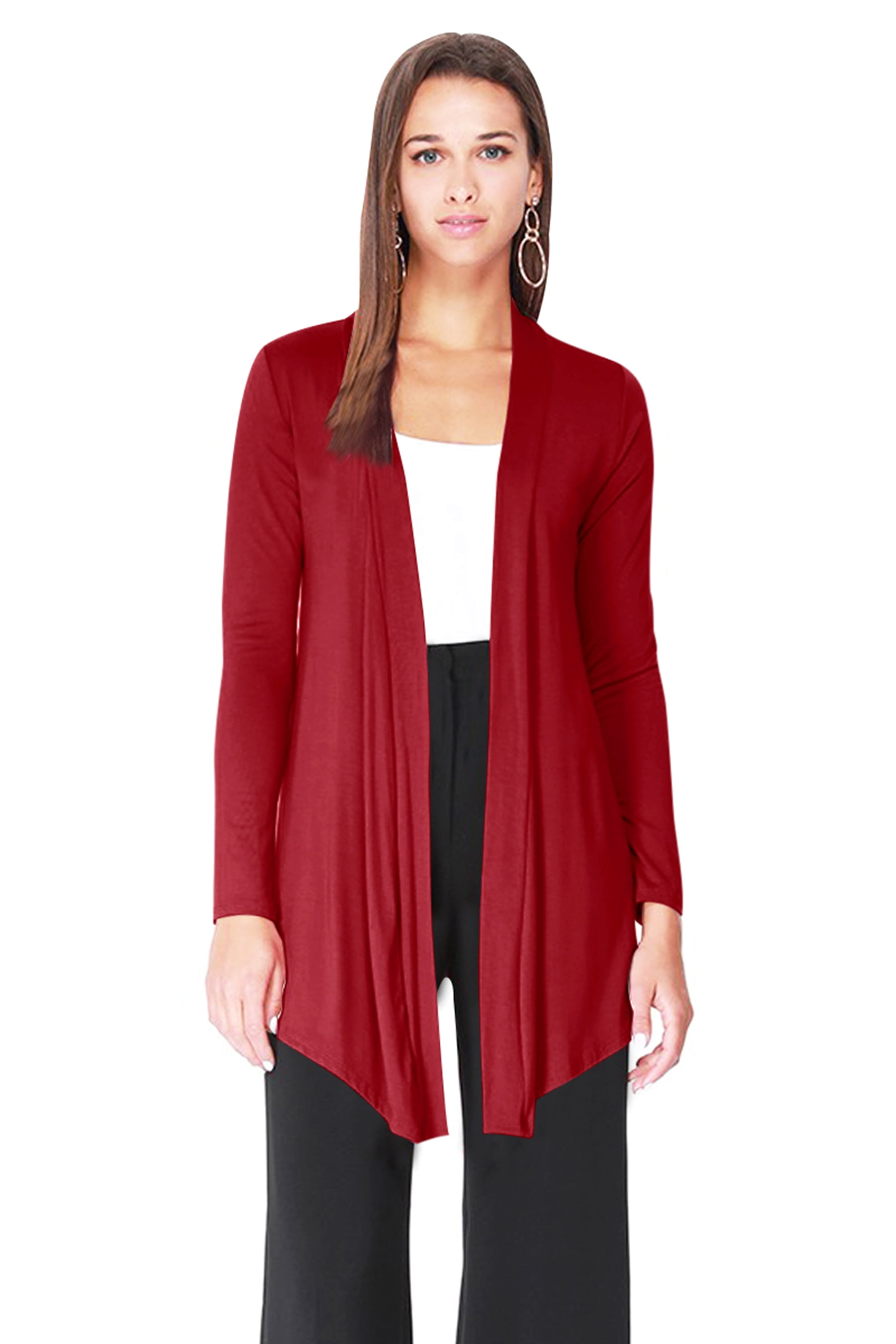 MOA Collection Women's Plus Solid Basic Open Draped Front Long Sleeve ...