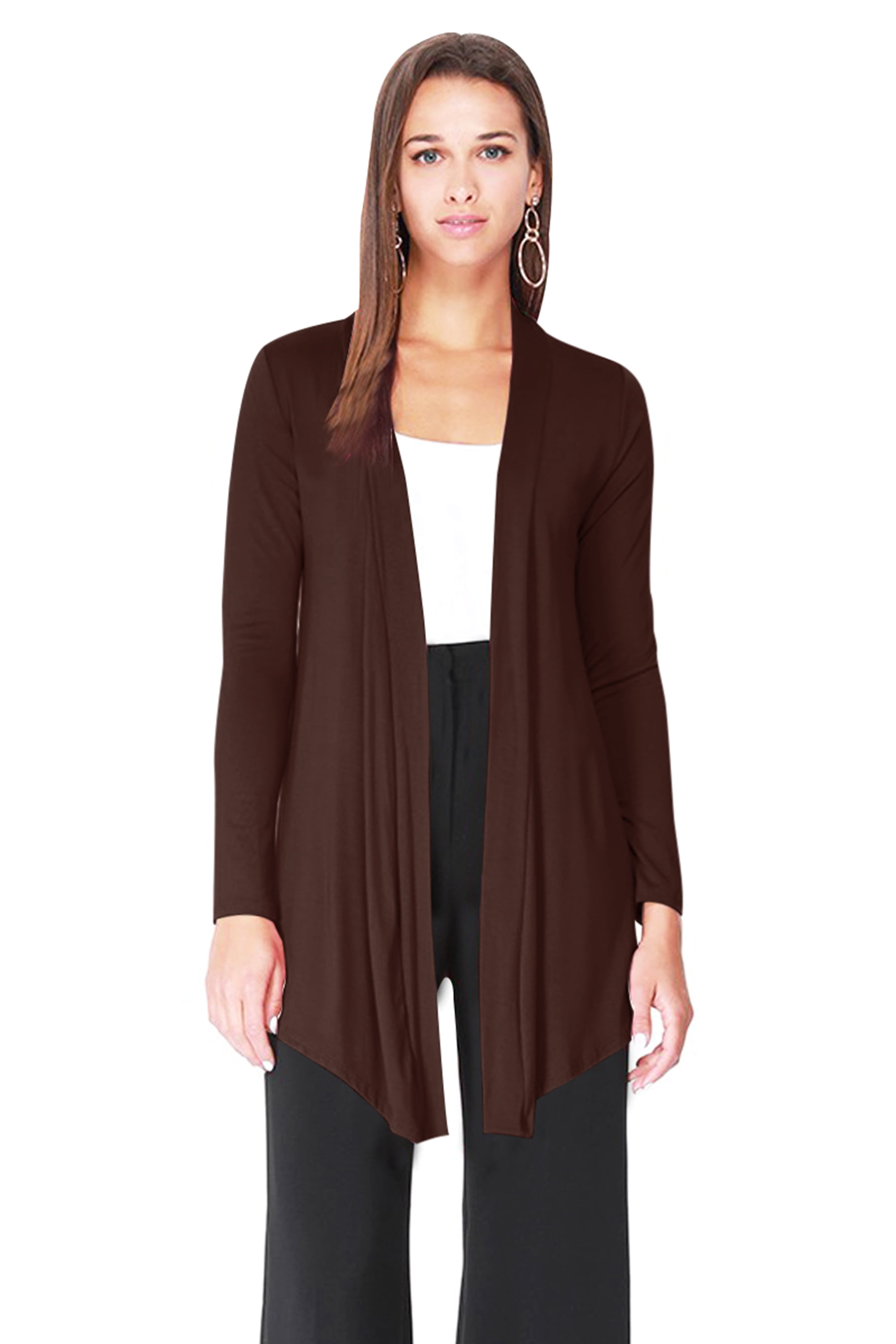 MOA Collection Women's Plus Solid Basic Open Draped Front Long Sleeve ...