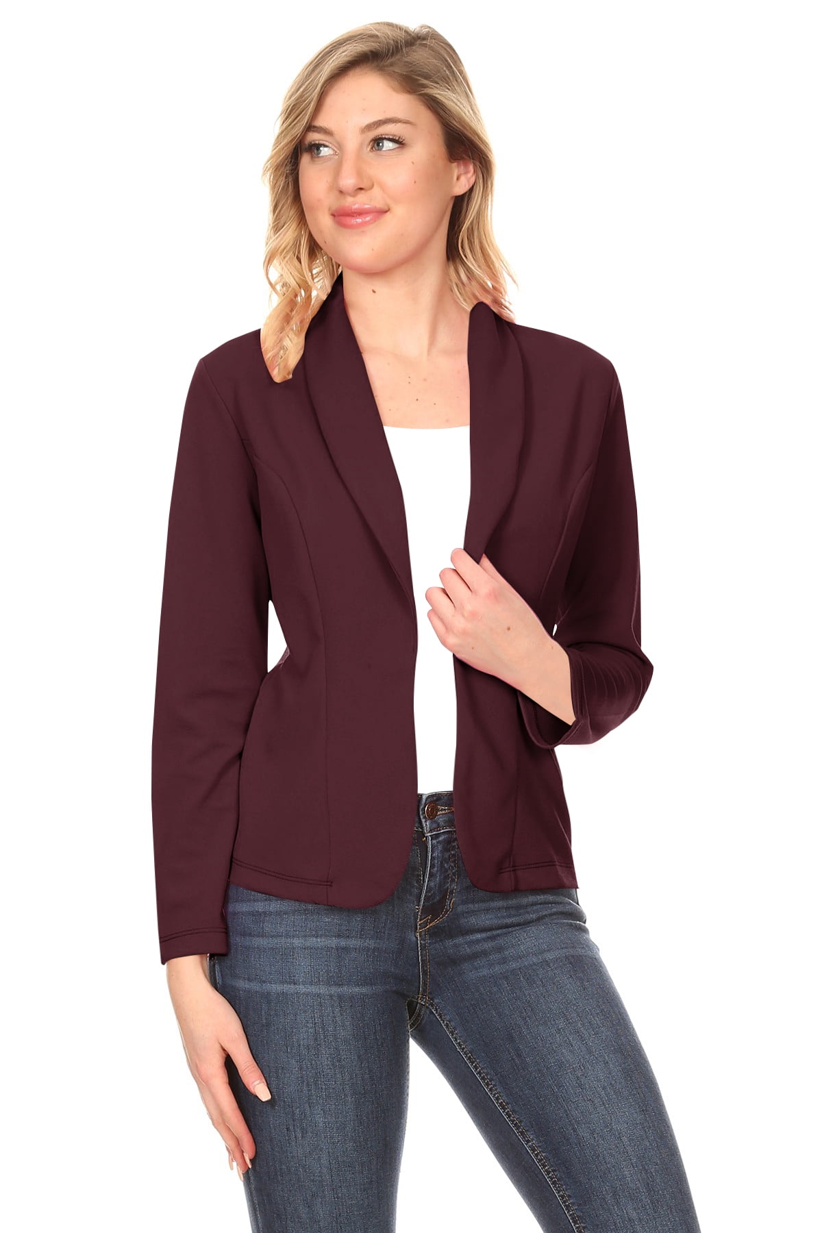 Moa Collection Women's Solid Casual Office Work Long Sleeve Open Front ...