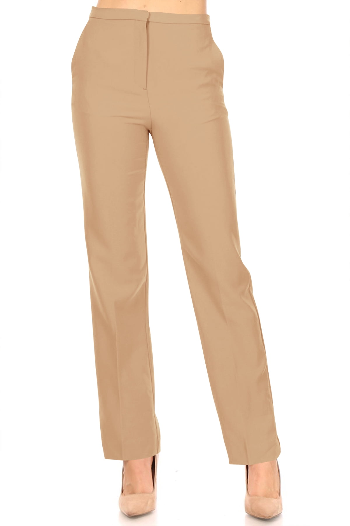 Moa Collection Women's Straight Slim Stretch High Rise Solid Trouser ...