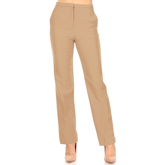 Moa Collection Women's Straight Slim Stretch High Rise Solid Trouser ...