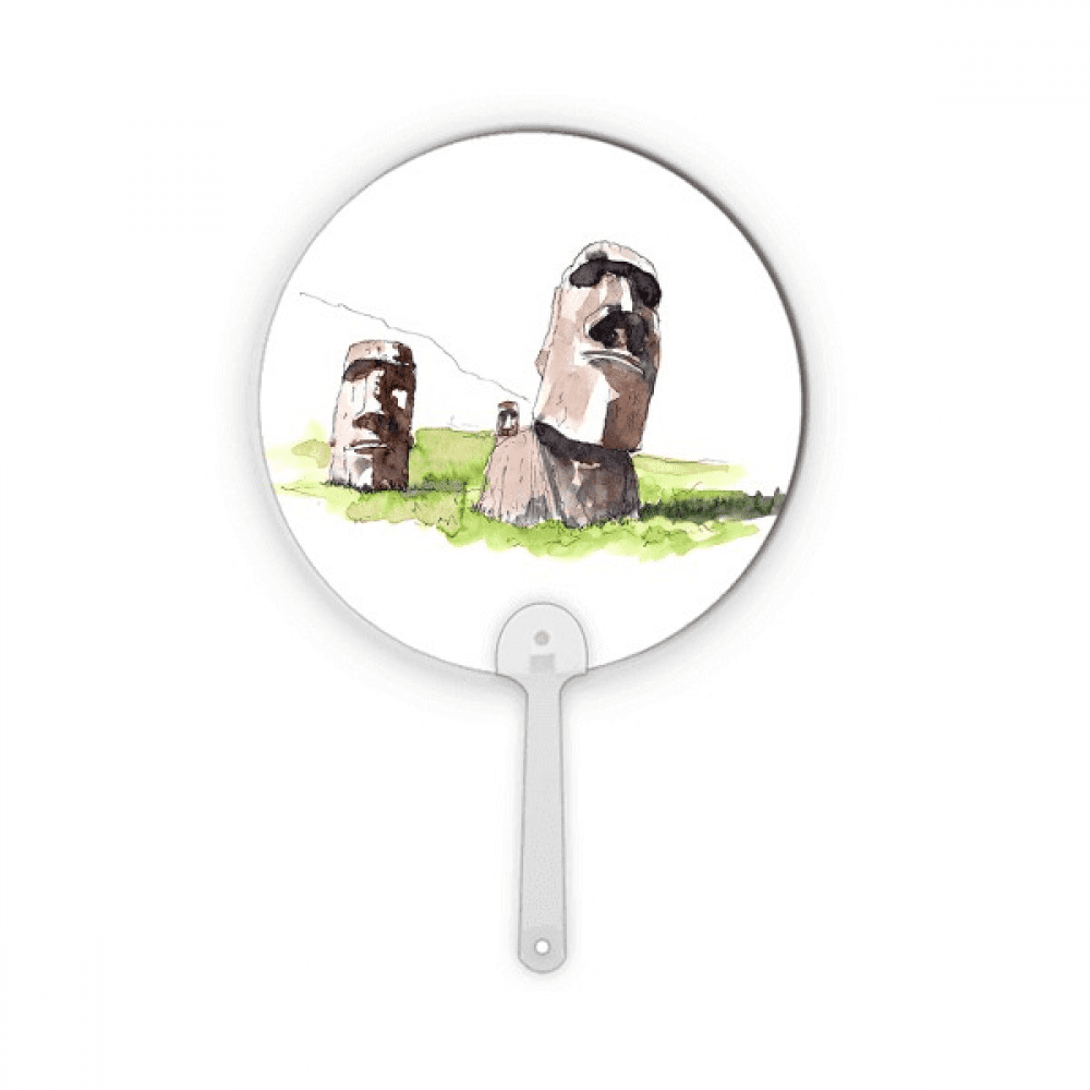 Moai Statues In Easter Island Plastic Round Handheld Fan Decorations ...