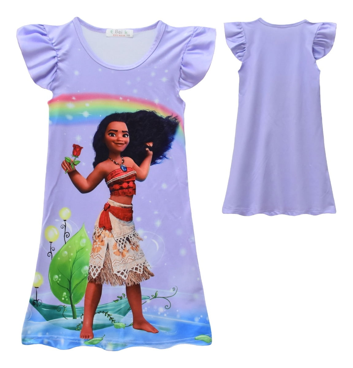Moana 2 Girls Kids Nightgown Pajamas – Purple Fantasy Night Sleep Dress ...