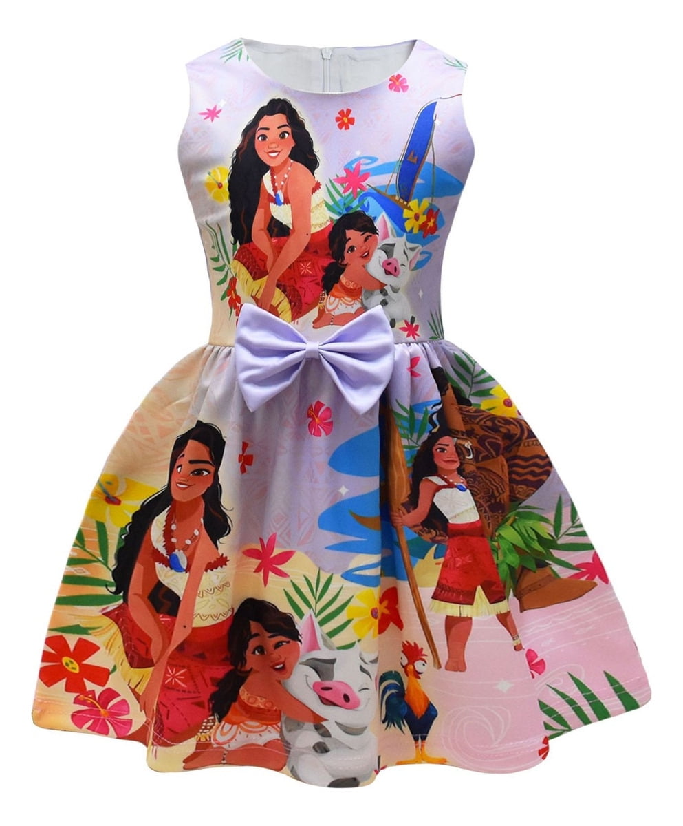 Moana 2 Girls’ Sleeveless Moana 2 Themed Purple Dress with Bright Bow ...
