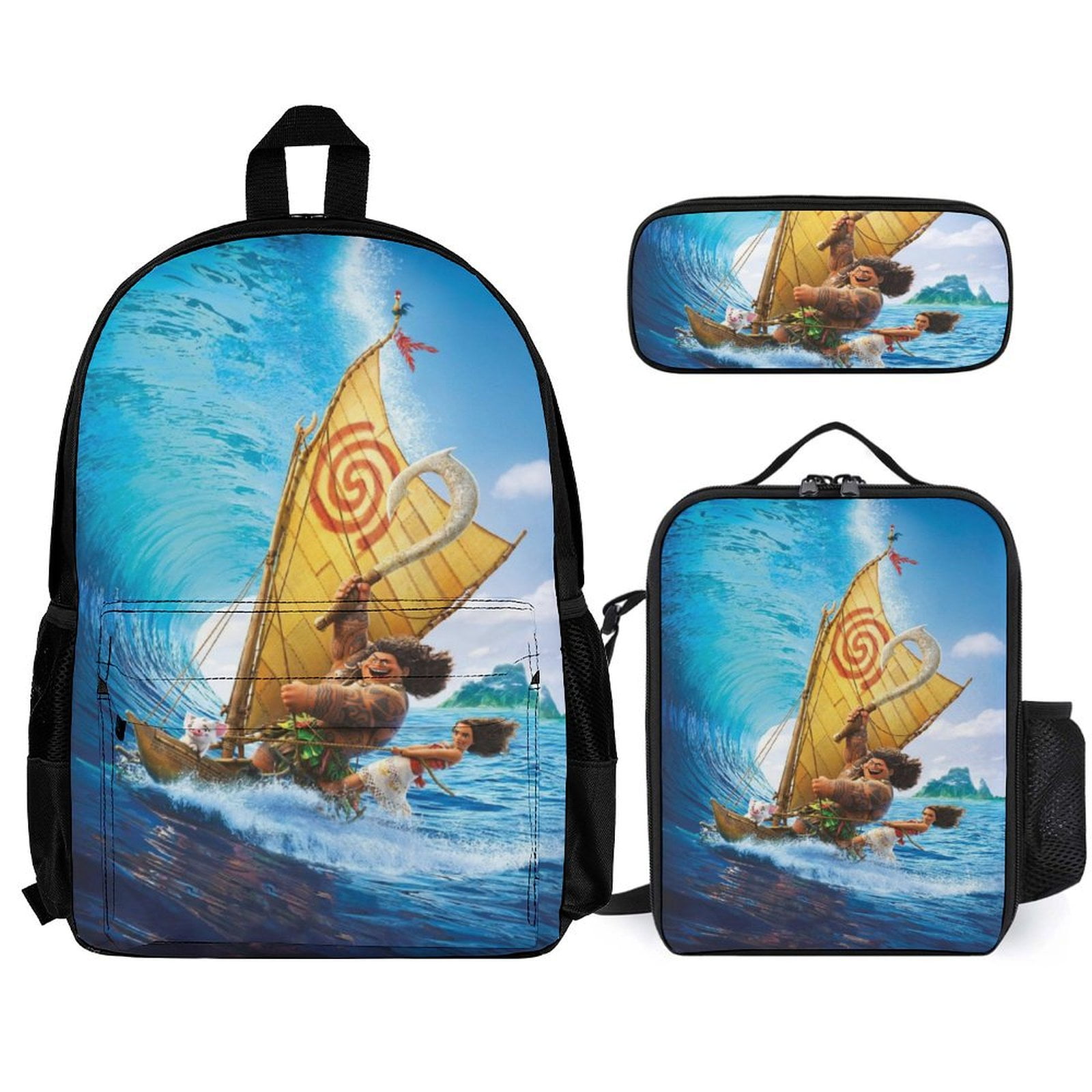 Moana Backpack 3 Piece Set Combination, Lunch Bag Pencil Bag Shoulder ...