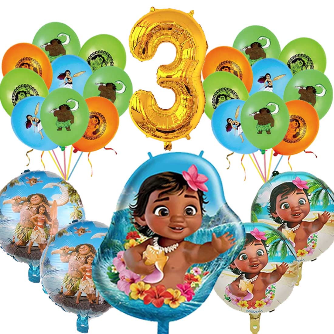 Moana Balloons Party Supplies 3rd Big Number Decorations Decor Kit ...
