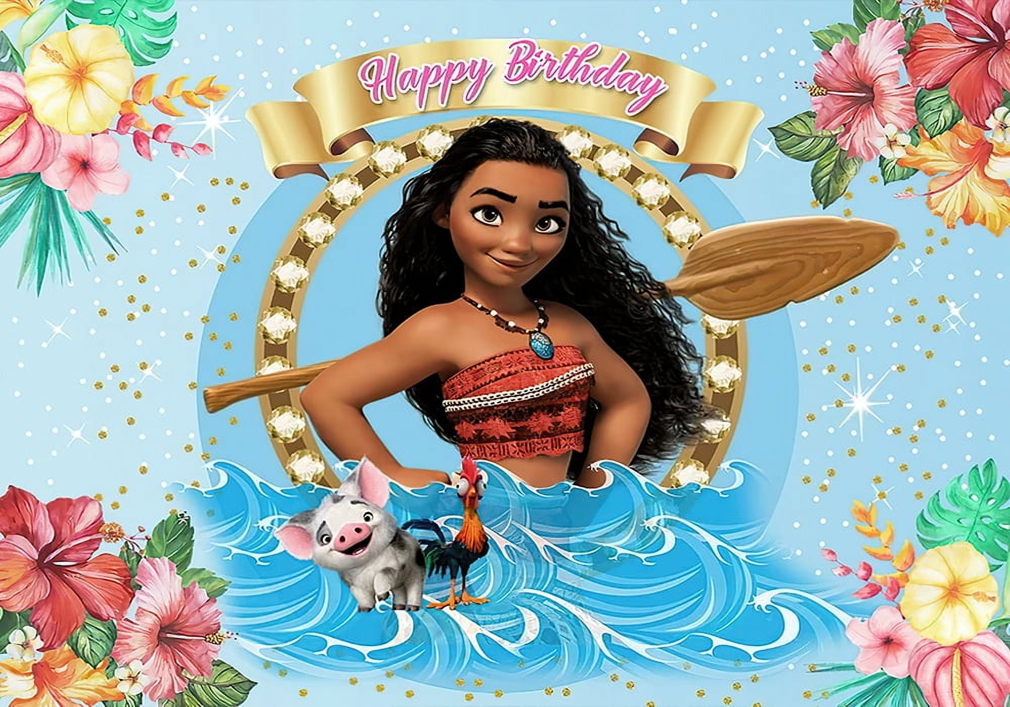 Moana Banner Backdrop Girl Princess Birthday Baby Shower Cartoon Vaiana ...