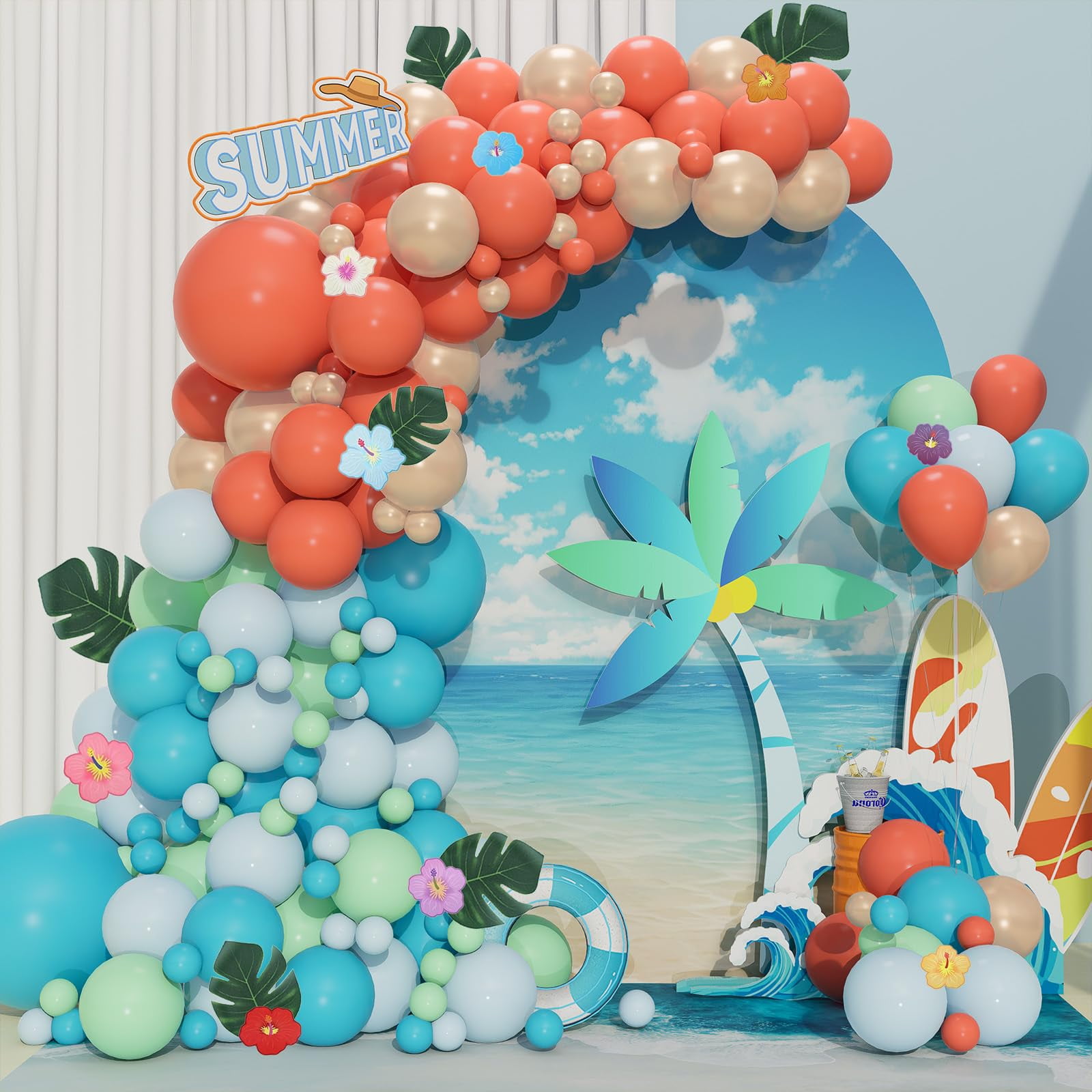 Moana Birthday Decorations - Tropical Hawaiian Balloon Arch Kit, Coral ...