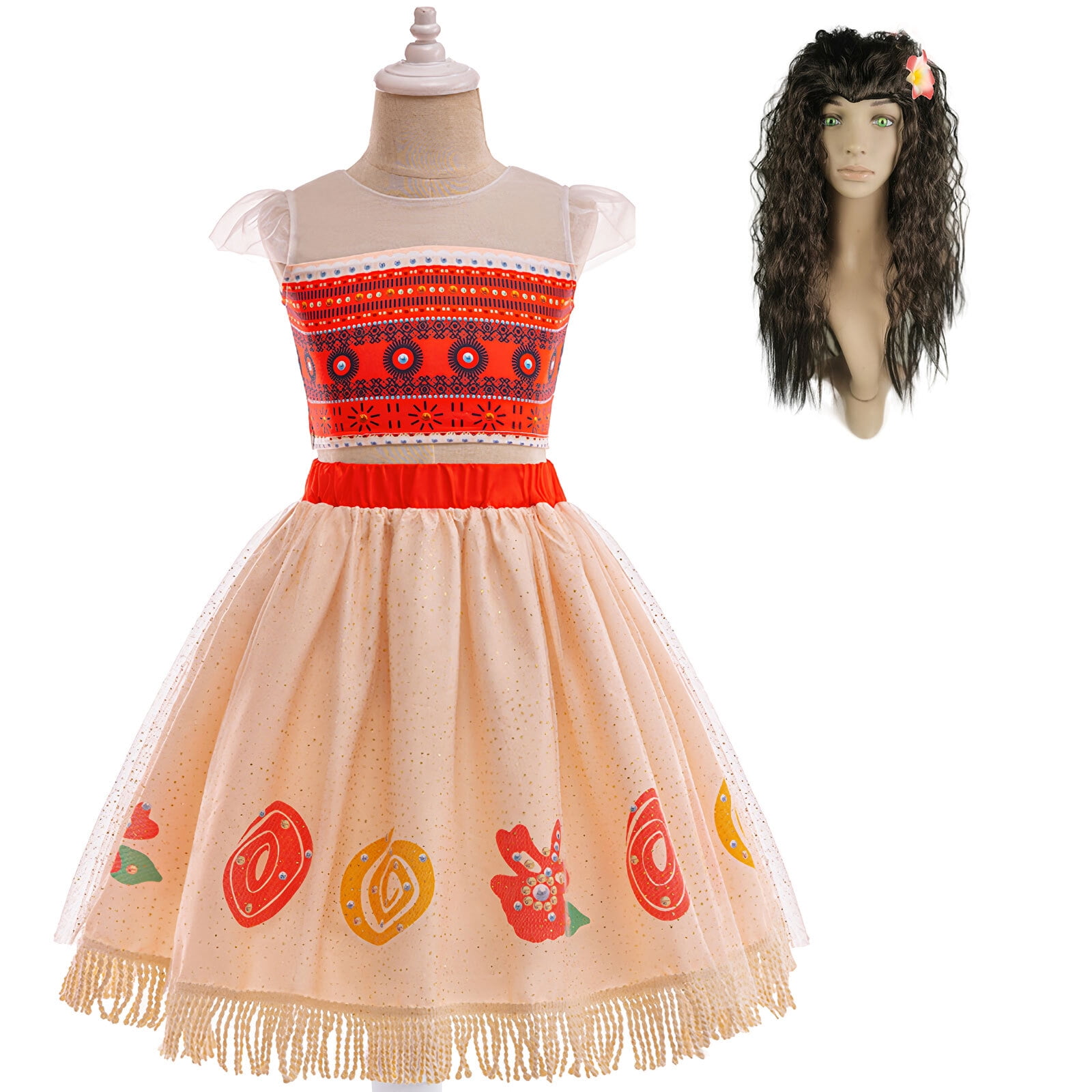 Moana Costume w/Wig for Girls Two Pieces Sets Halloween Birthday Party ...