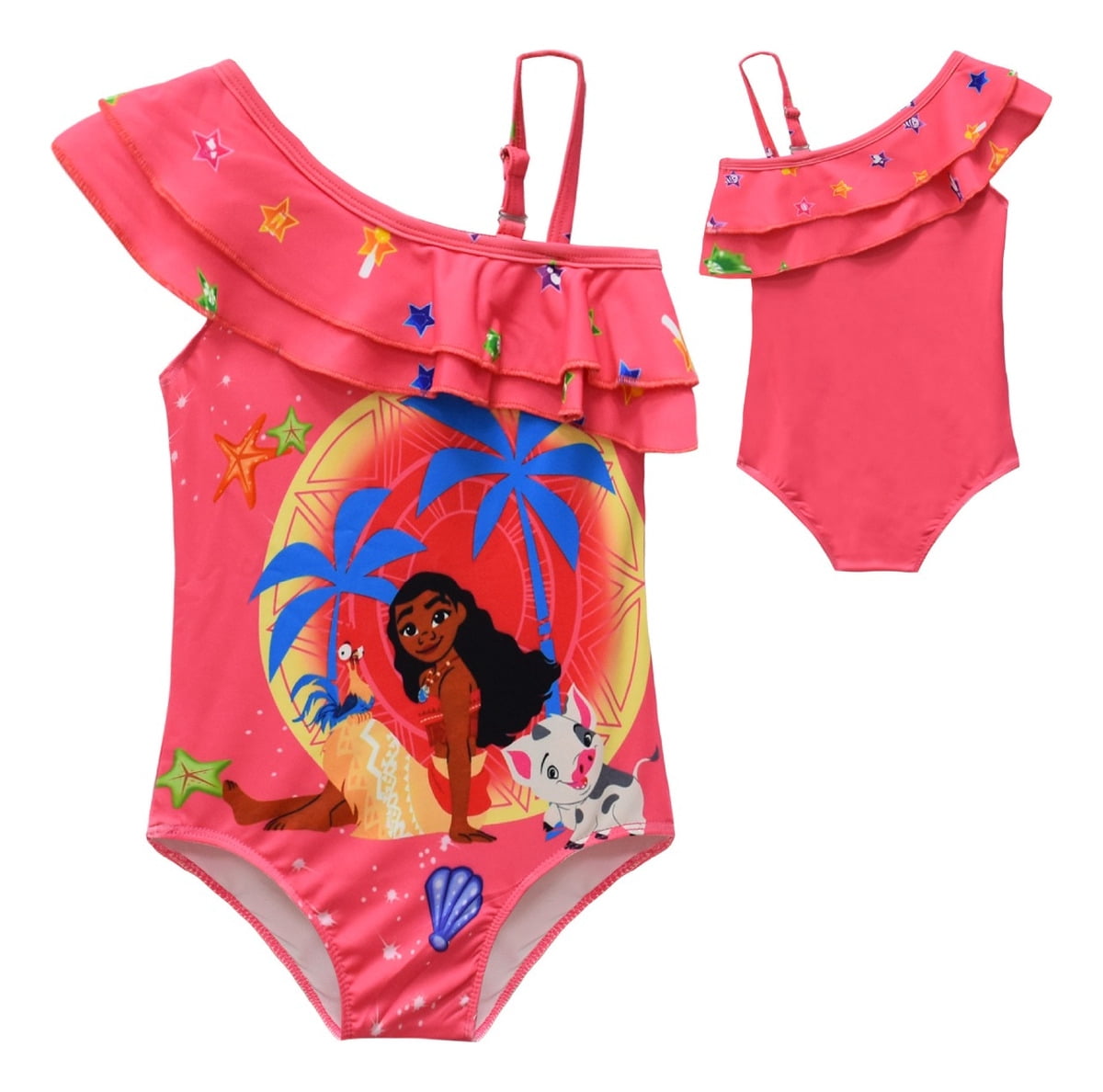 Moana Girls One Shoulder Swimsuit Summer Beachwear Ruffle Bathing Suit ...