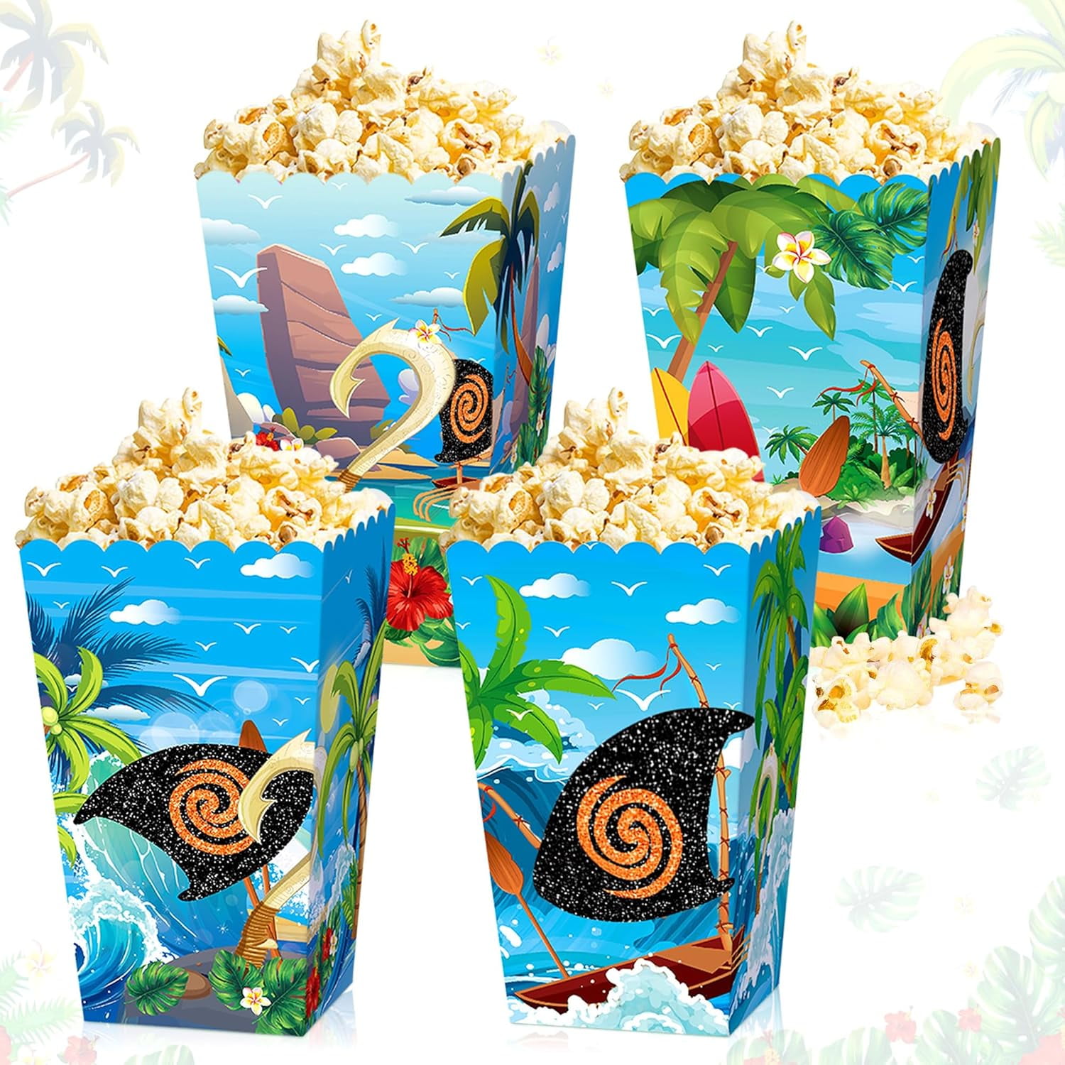Moana Ocean Party Popcorn Box of 12 - Tropical Palm Trees Double-sided ...