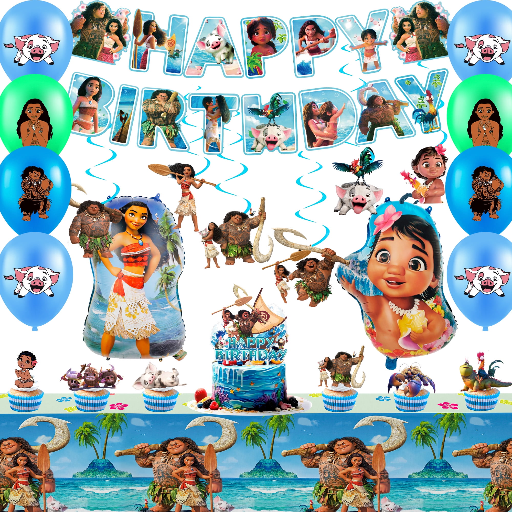 Moana Party Supplies Set, 35 Pcs Moana Themed Birthday Decorations - Moana Party Balloons ...
