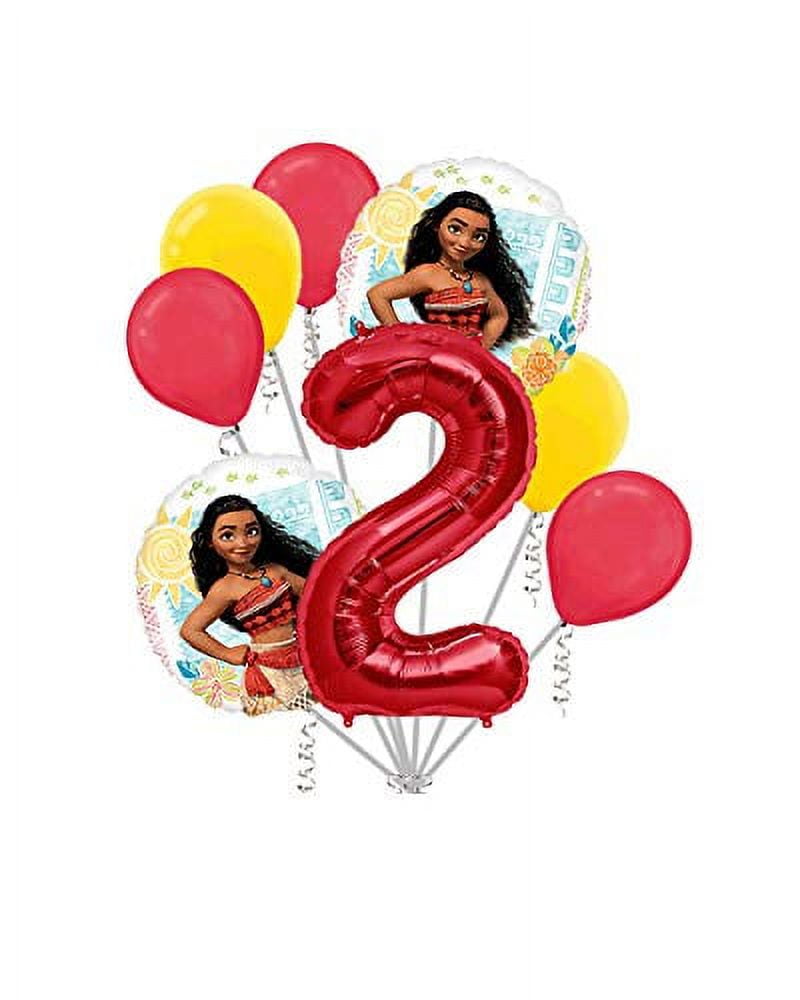 Moana Round Balloon Bouquet 8 pc, 2nd Birthday, Red Number 2 Jumbo ...