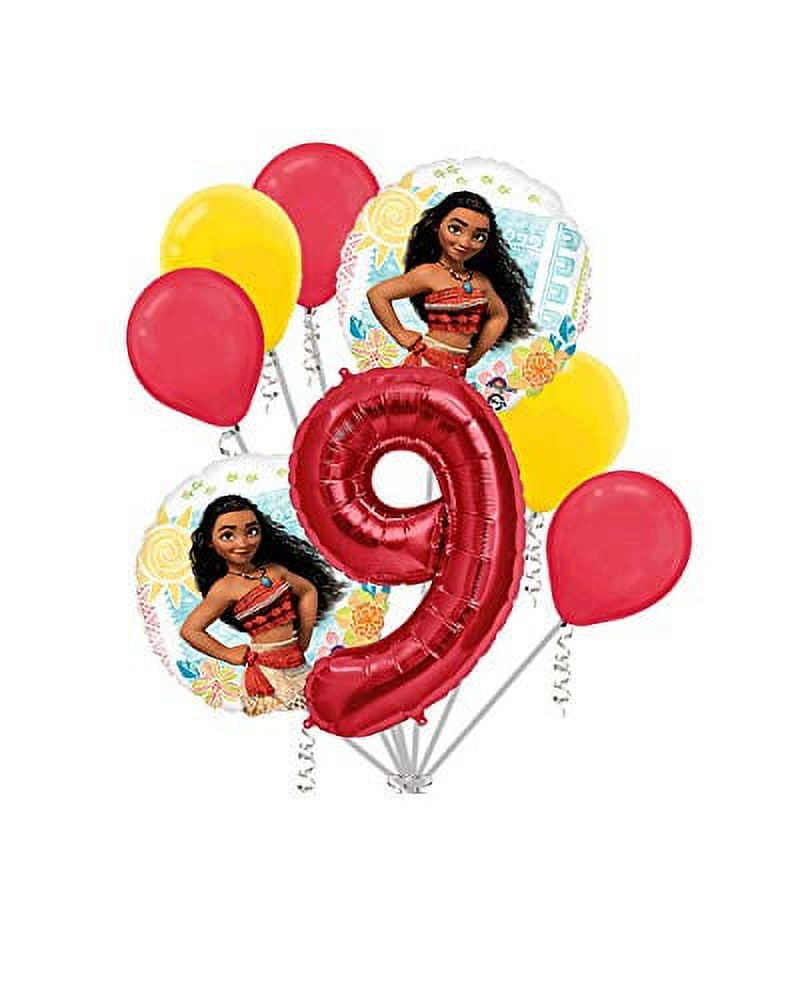 Moana Round Balloon Bouquet 8 pc, 9th Birthday, Red Number 9 Jumbo ...
