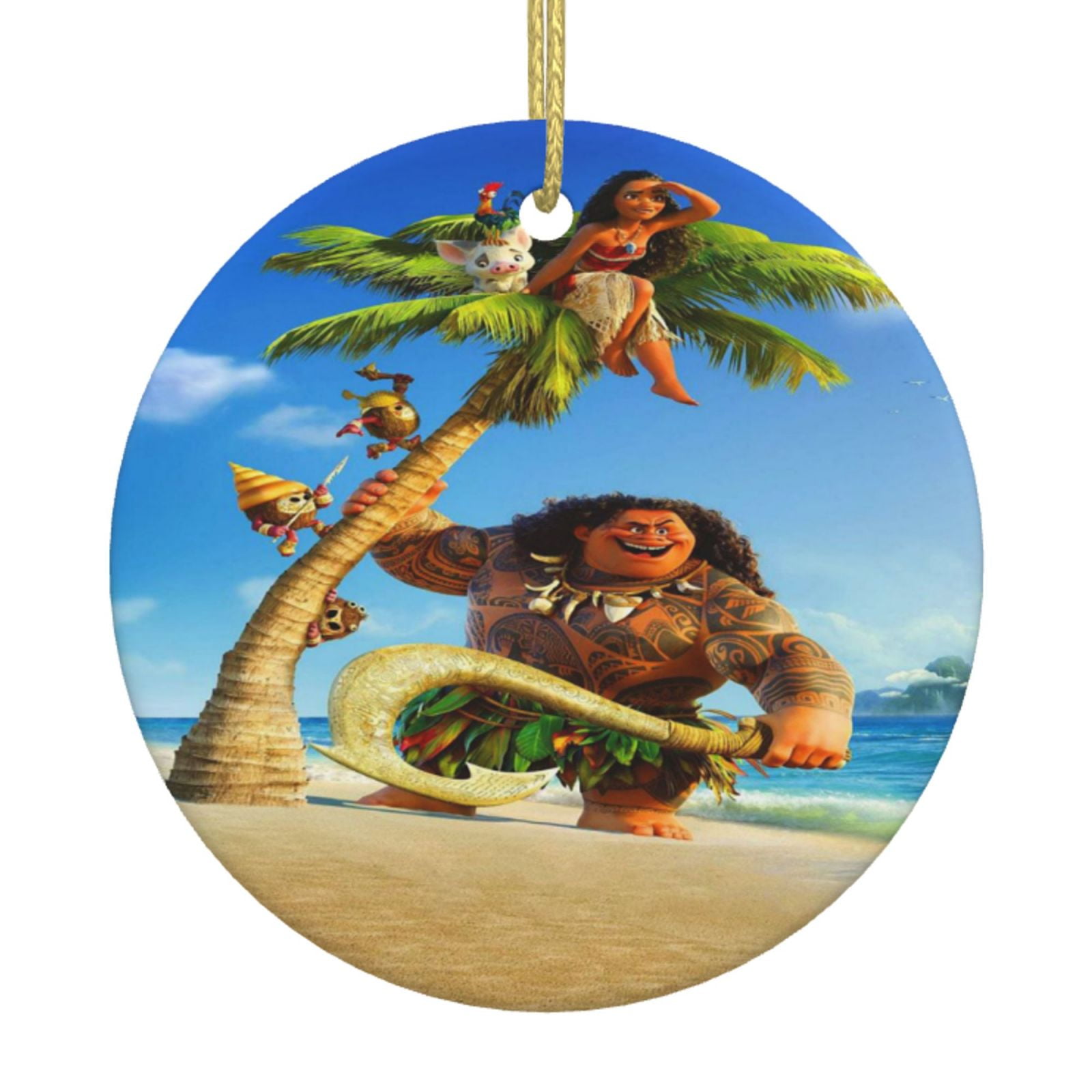 Moana Round Ceramic Pendant Christmas Decoration Holiday with Gold Wire ...