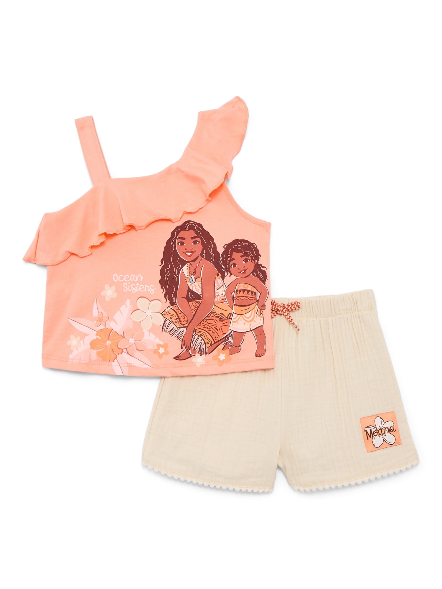 Moana Toddler Girls Ruffle Graphic Tank Top and Shorts with Pom Pom ...