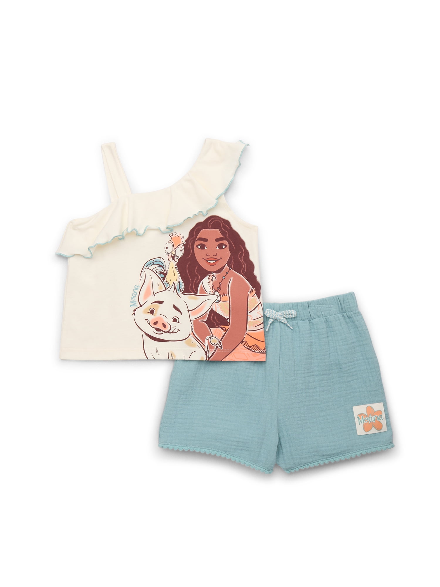 Moana Toddler Girls Ruffle Graphic Tank Top and Shorts with Pom Pom ...