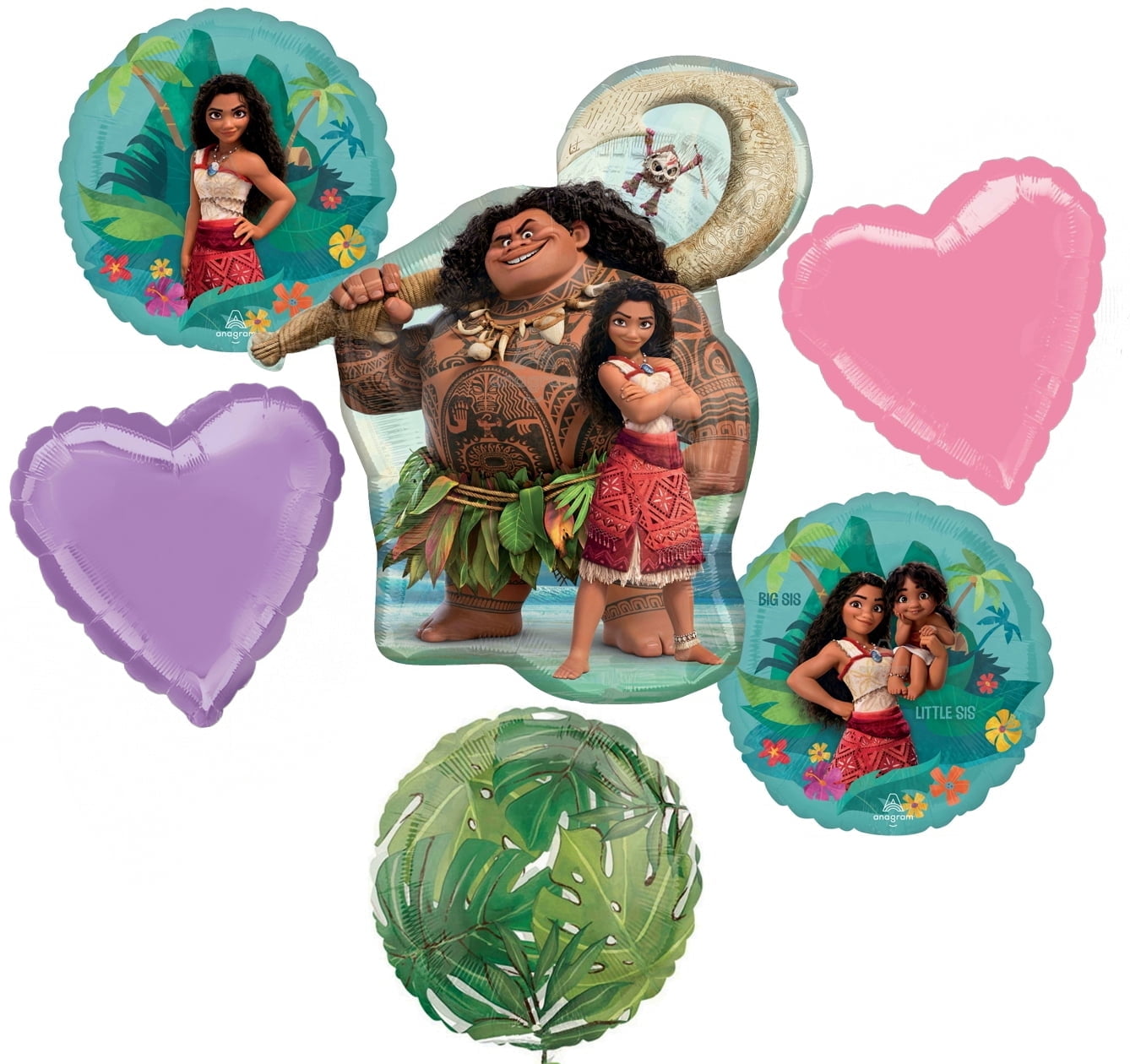 Moana's Birthday Party Supplies 6pc Foil Balloon Bouquet Decorations ...