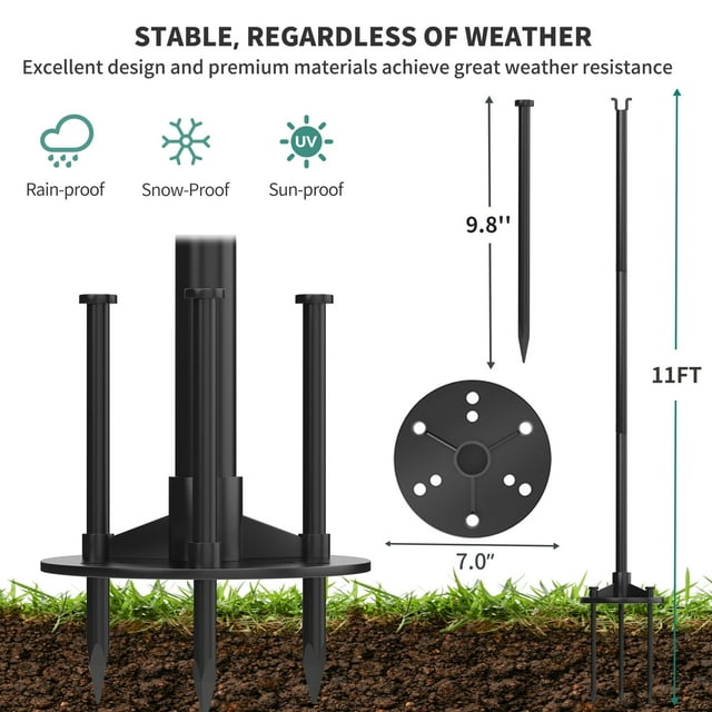 Moasis 10 Pack String Light Pole, 11ft Outdoor String Light Pole Stand ...