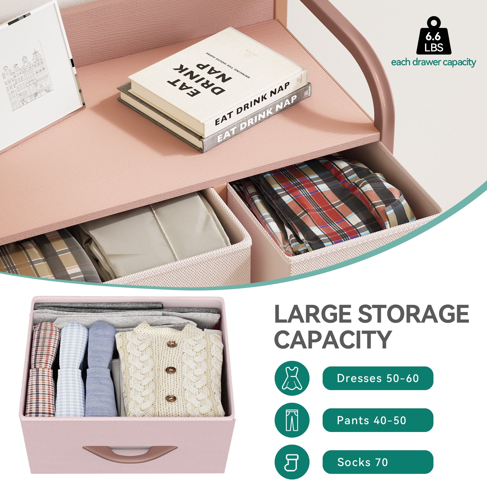 Moasis 29.7" Modern Fabric 7 Drawer Storage Chest Tower Pink - Walmart ...