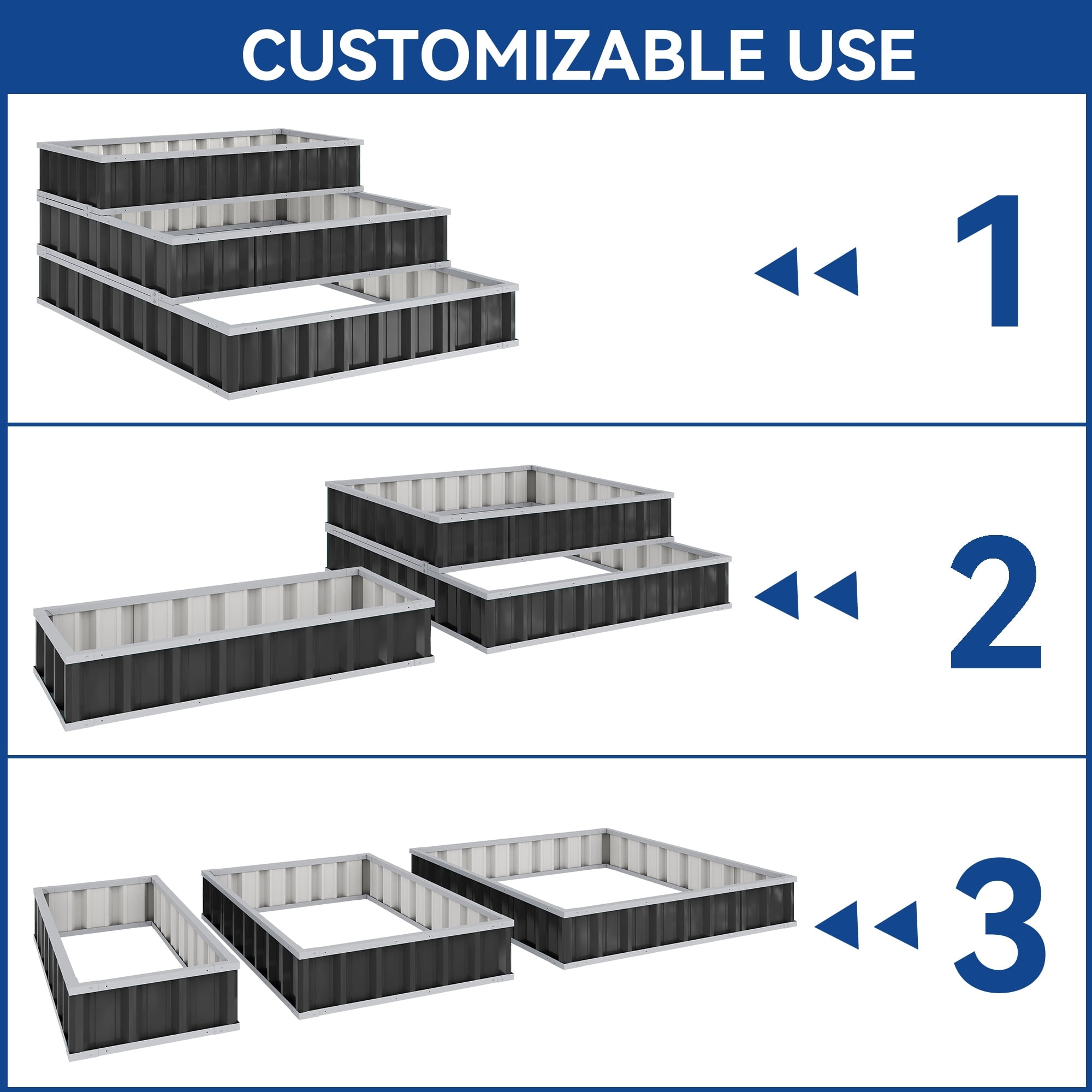 Moasis 3 Tiers Stackable Raised Garden Bed Grey - 4x4x2ft-rectangular ...
