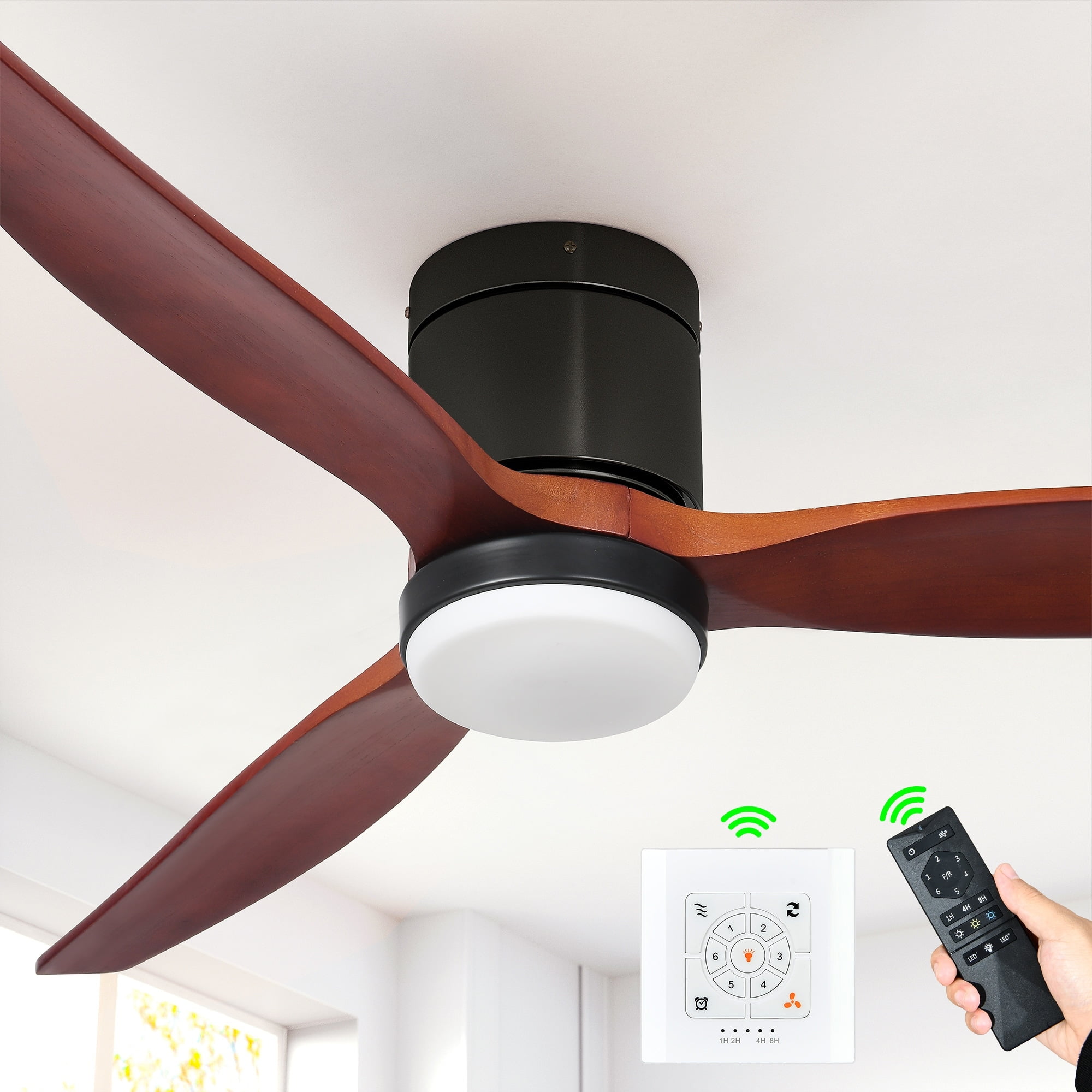 Moasis 52" Low Profile Ceiling Fan with LED Light and Remote Wall ...