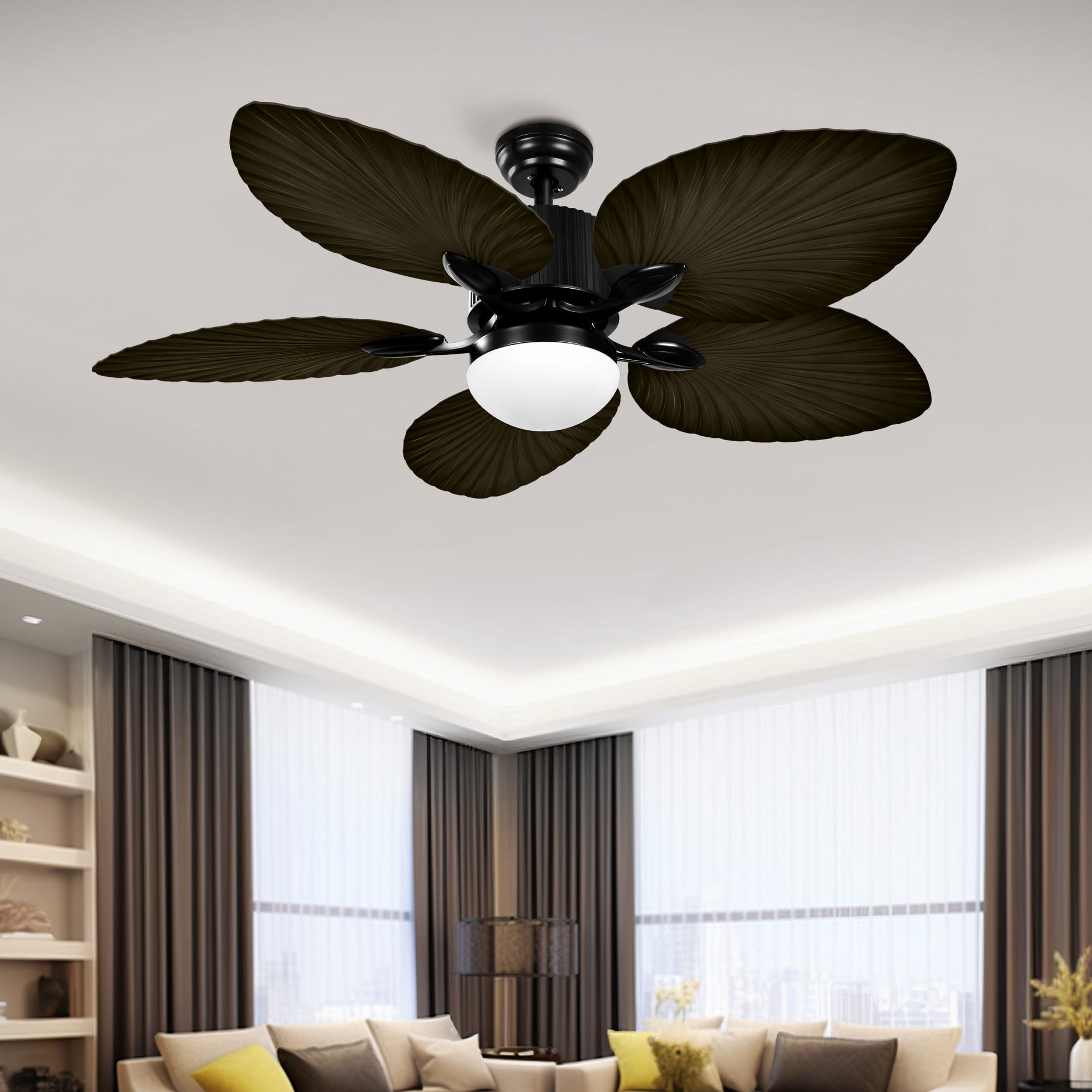 Moasis 52" Palm Leaf Ceiling Fan with Light Tropical Style with Remote ...
