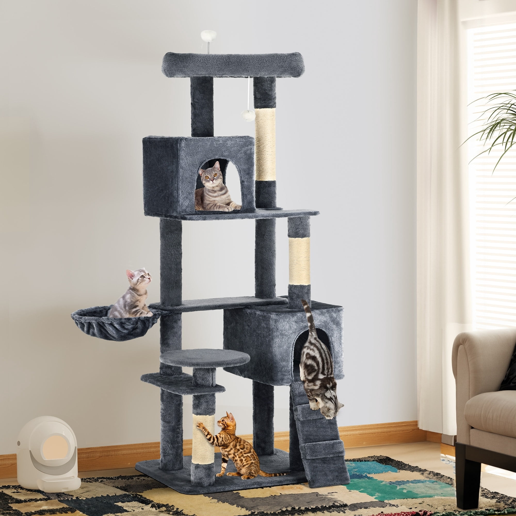 Moasis 71"H Velvet Cat Tree Dark Grey - Walmart.com