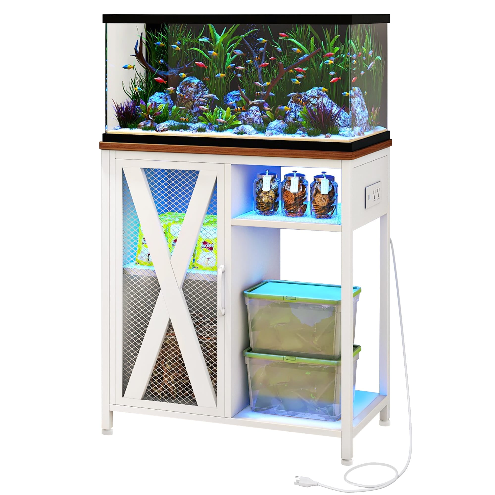 Moasis Aquarium Stand with Power Outlets and 7 Color RGB Light,Fish ...