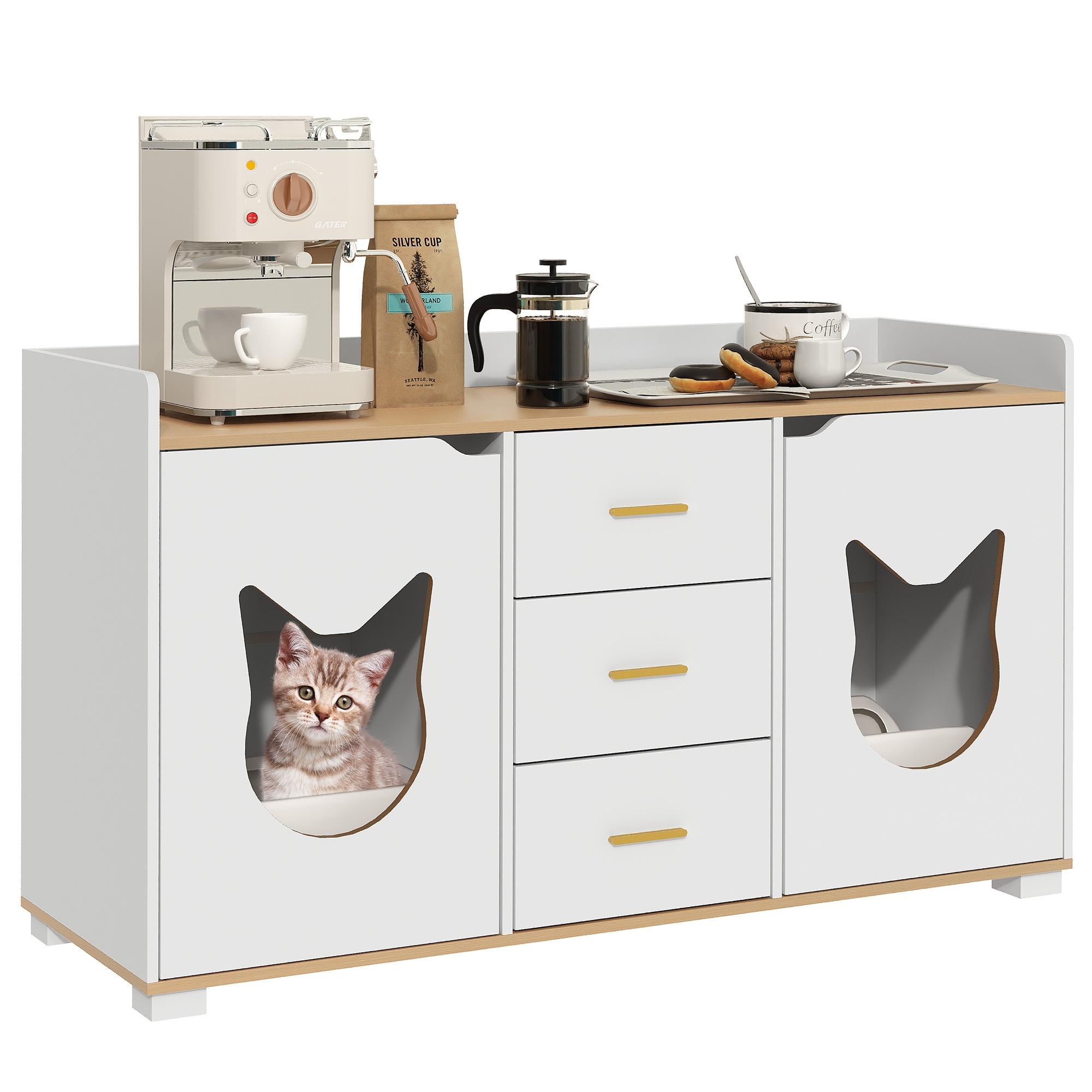 Moasis Cat Litter Box Enclosure Storage Cabinet with Double Room And ...
