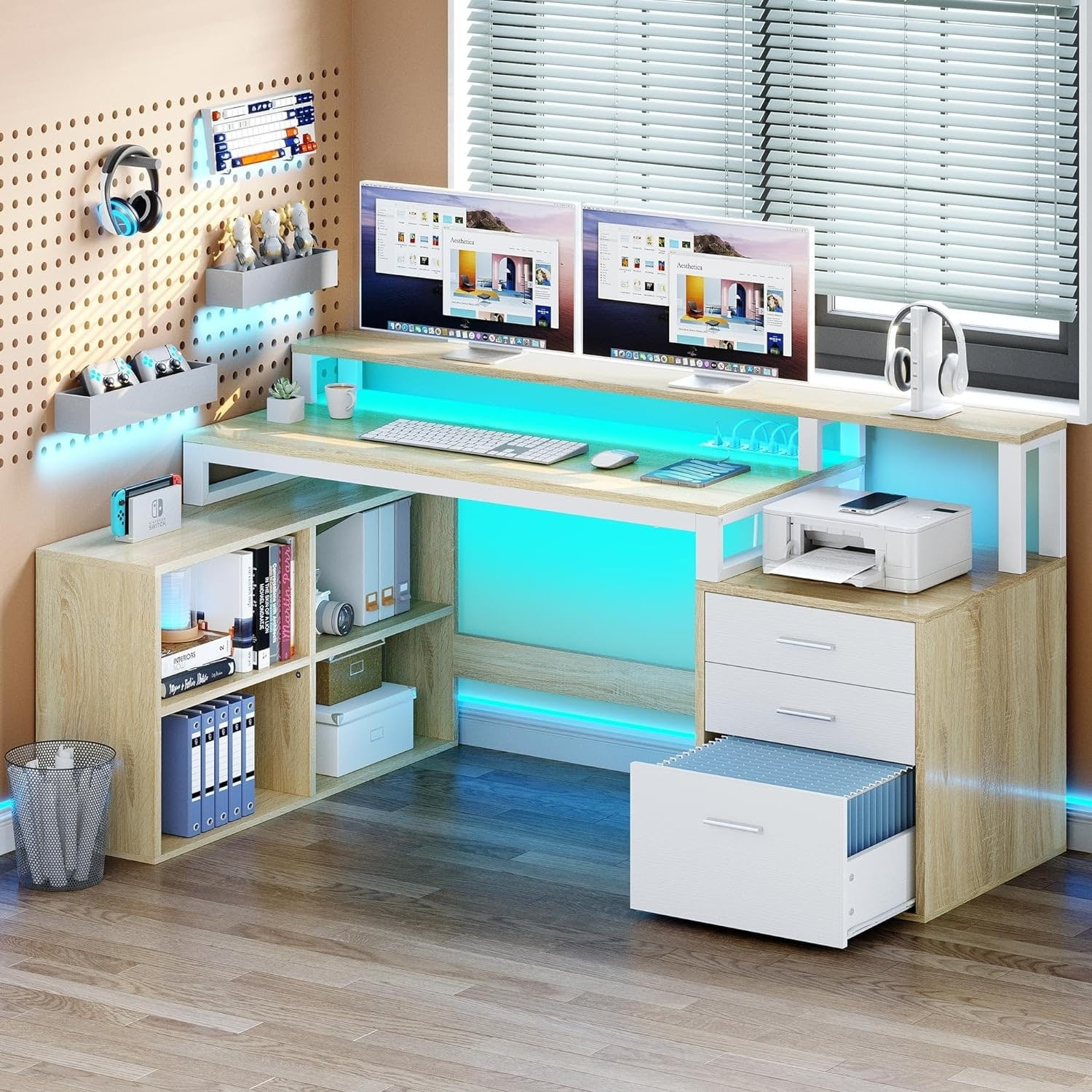 Moasis L Shaped Gaming Desk LED 65 Inch Computer Corner Desk with ...
