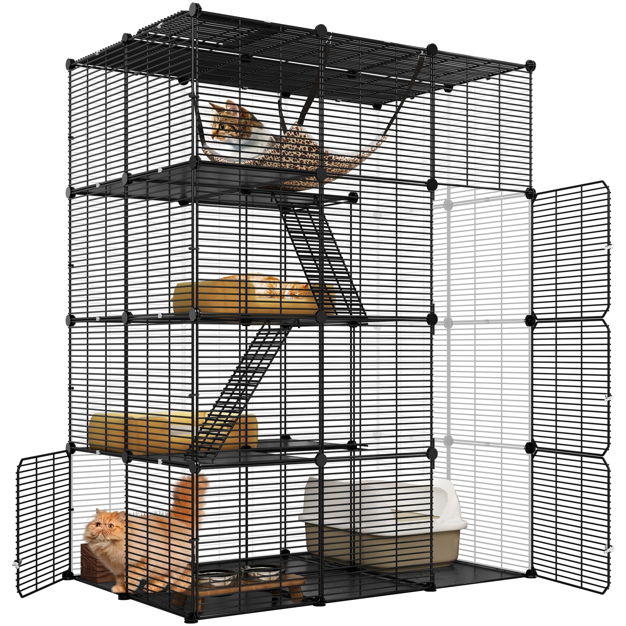 Moasis Large 4-Tier Metal Cat Cage Indoor DIY Kennels with Hammock ...