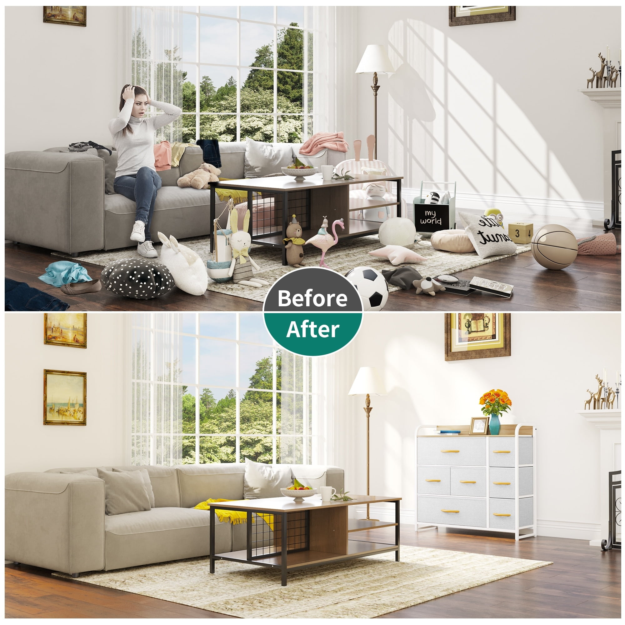 Moasis Multifunction 7 Drawers Furniture Storage Chest Grey 7-Drawer ...