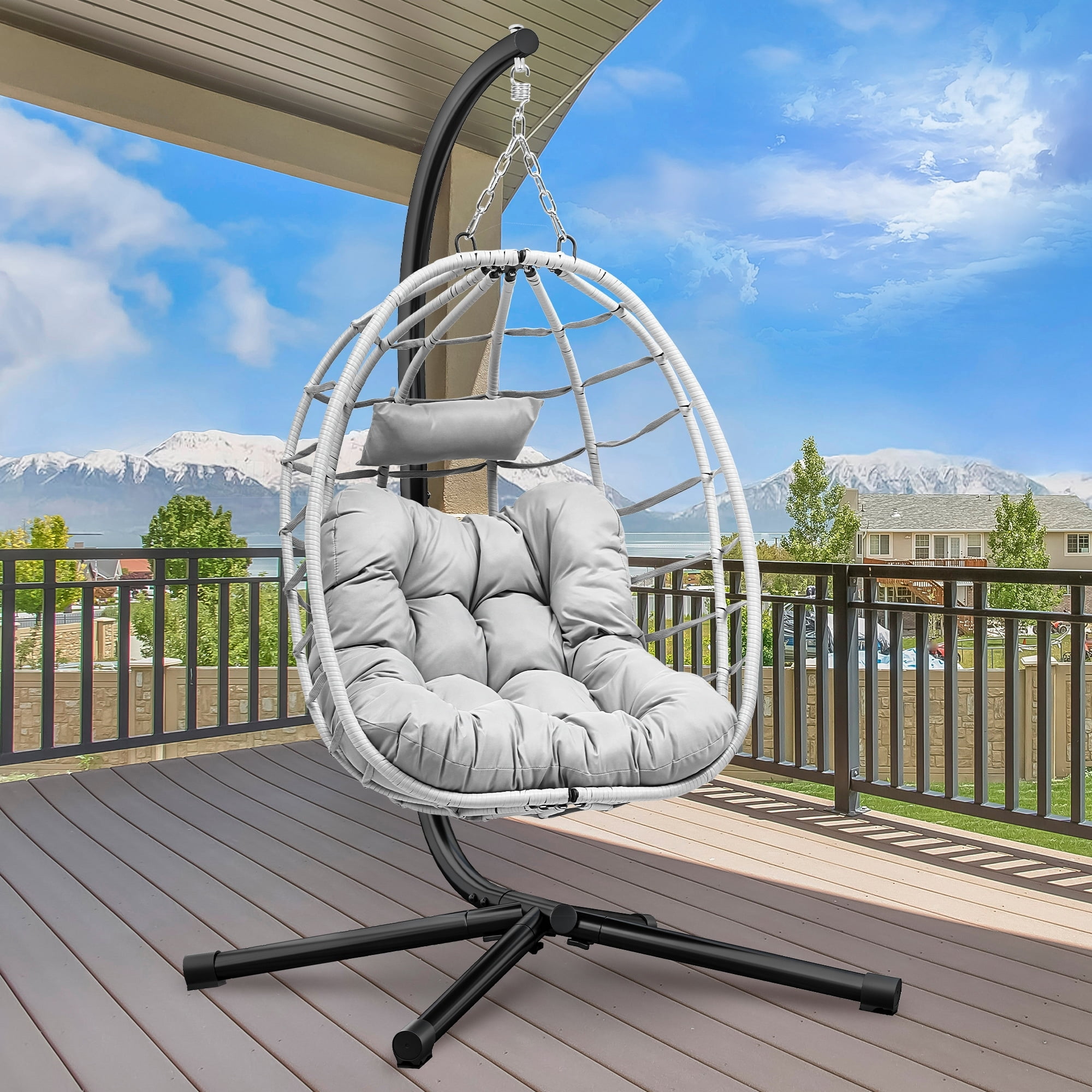 Zuriah Furniture: Comfortable Grey Egg Chair with Stand for Patio ...