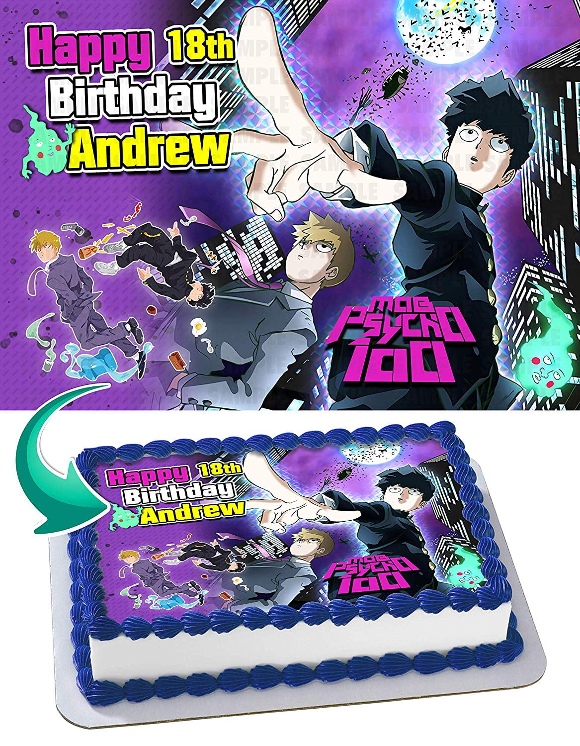 Mob Psycho 100 Edible Cake Image Topper Personalized Birthday Party 1/4 ...