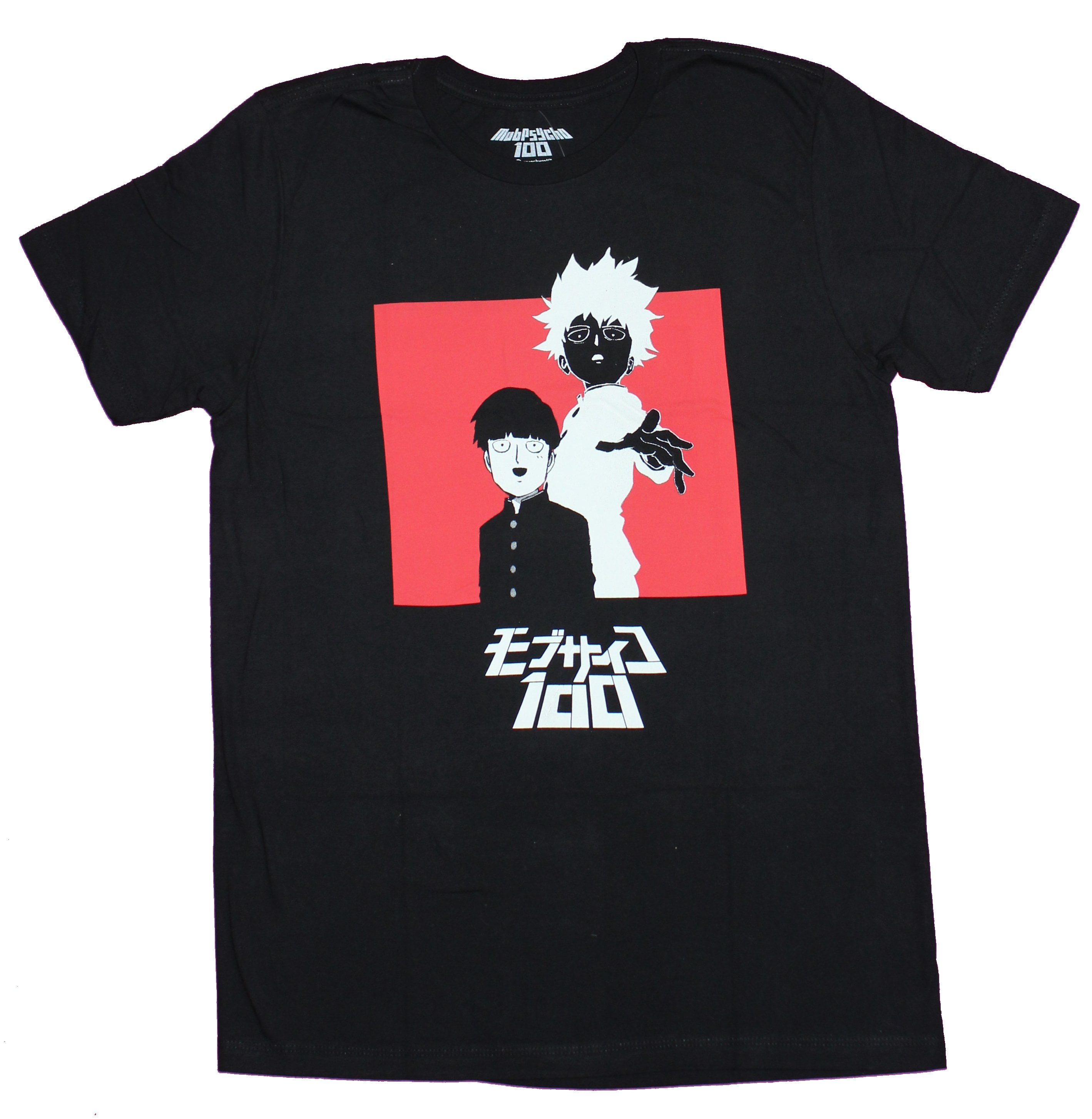 Mob Psycho 100 Mens T-Shirt - Mob Black White & Red Over Kanji Logo ...