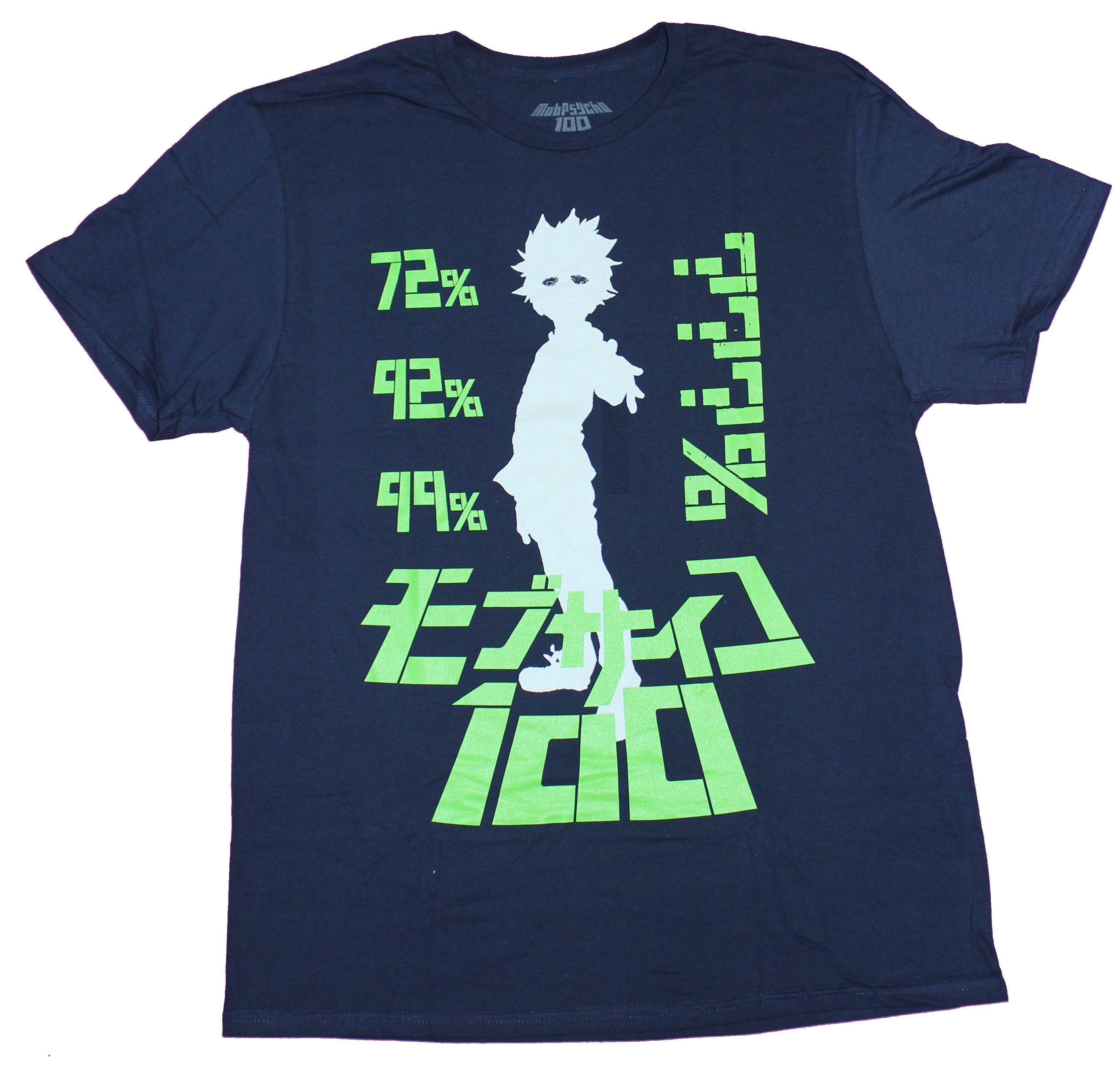Mob Psycho 100 Mens T-Shirt - White Mob Image Surrounded By Percentages ...