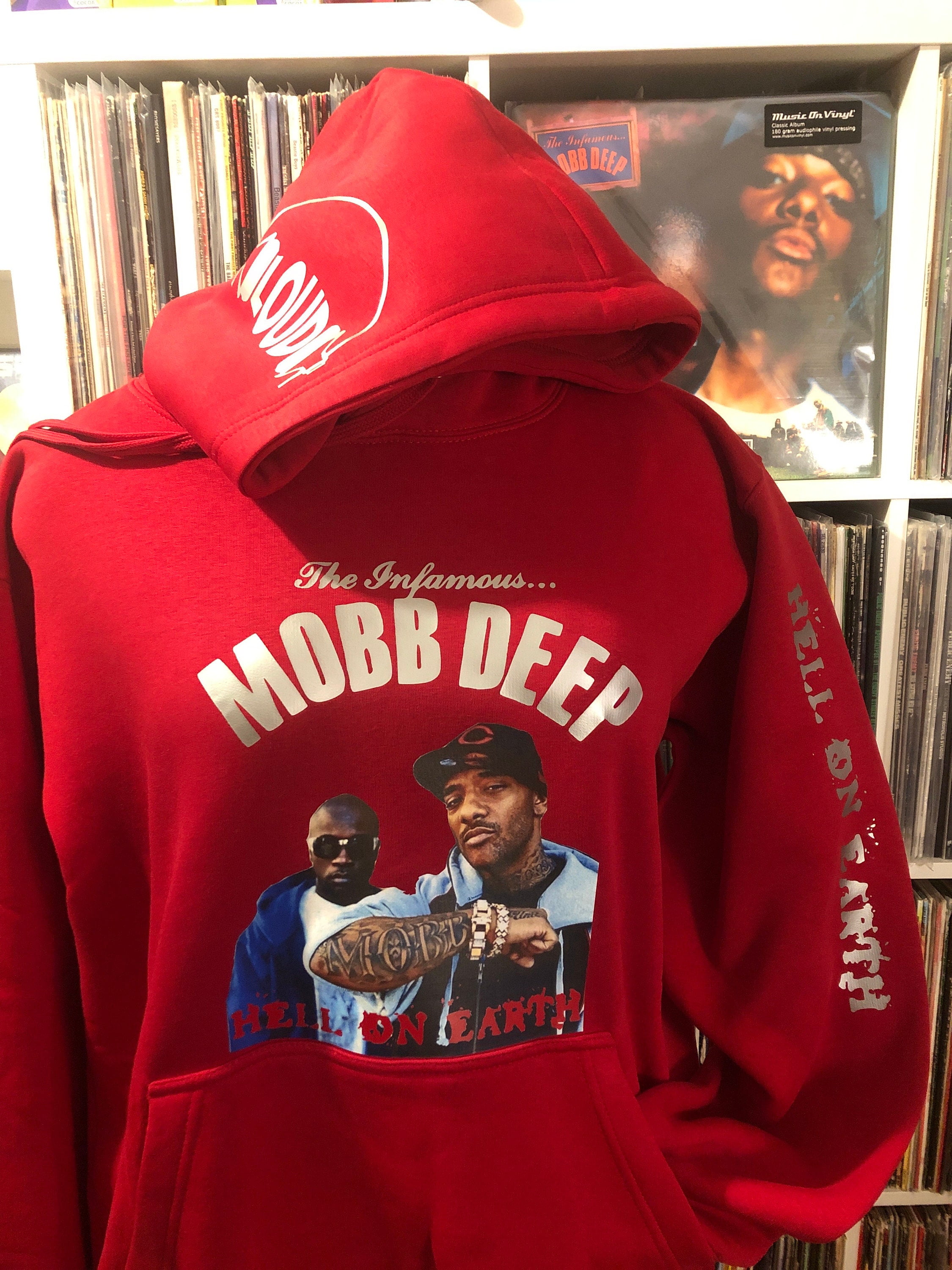 Mobb Deep hoodie. Red Hell On Earth hoodie with silver logo and graphics. 90s hip-hop. Shook ...