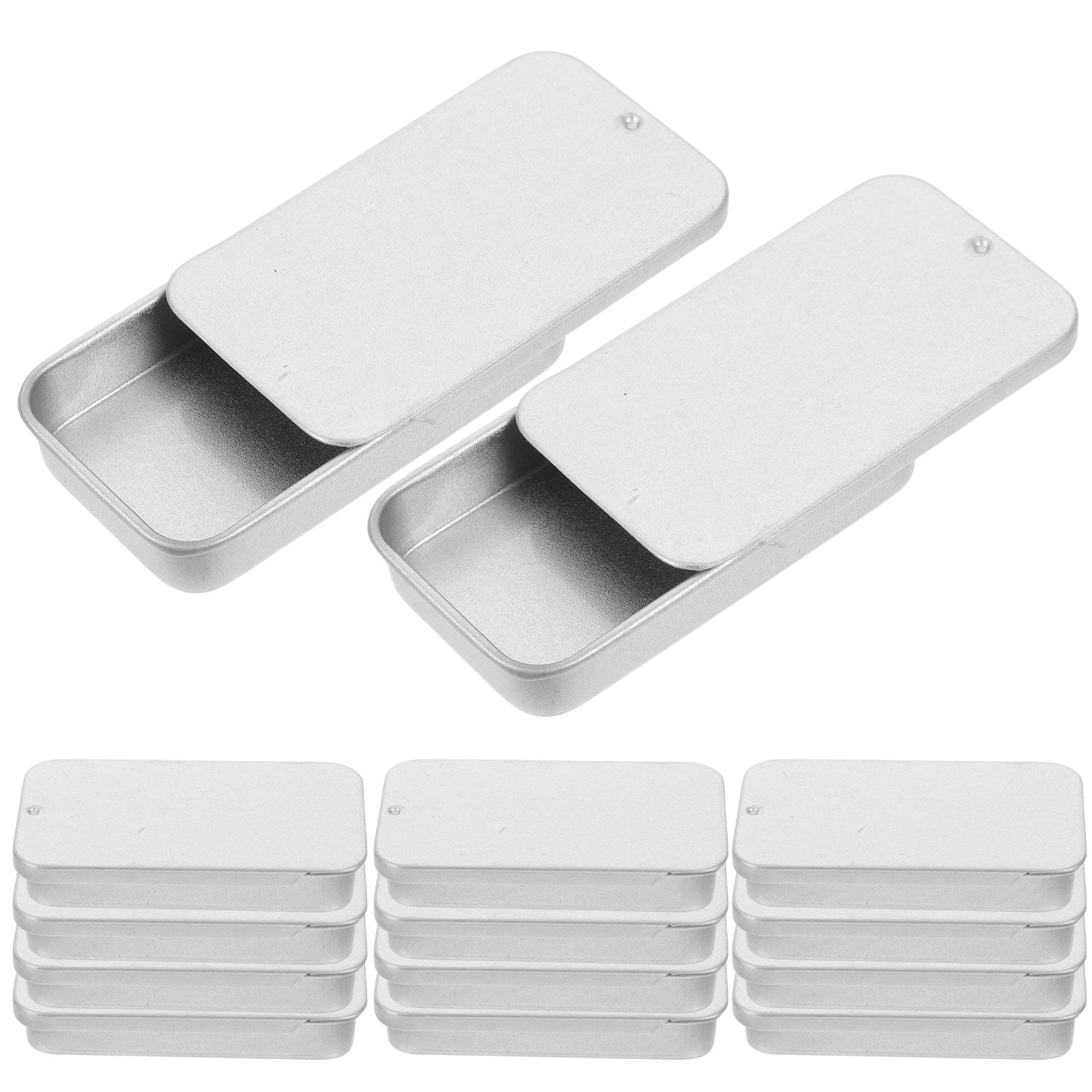 Mobestech 20Pcs Slide Top Tinplate Box Classic Design Silver Rectangular Storage Tins With Lids ...