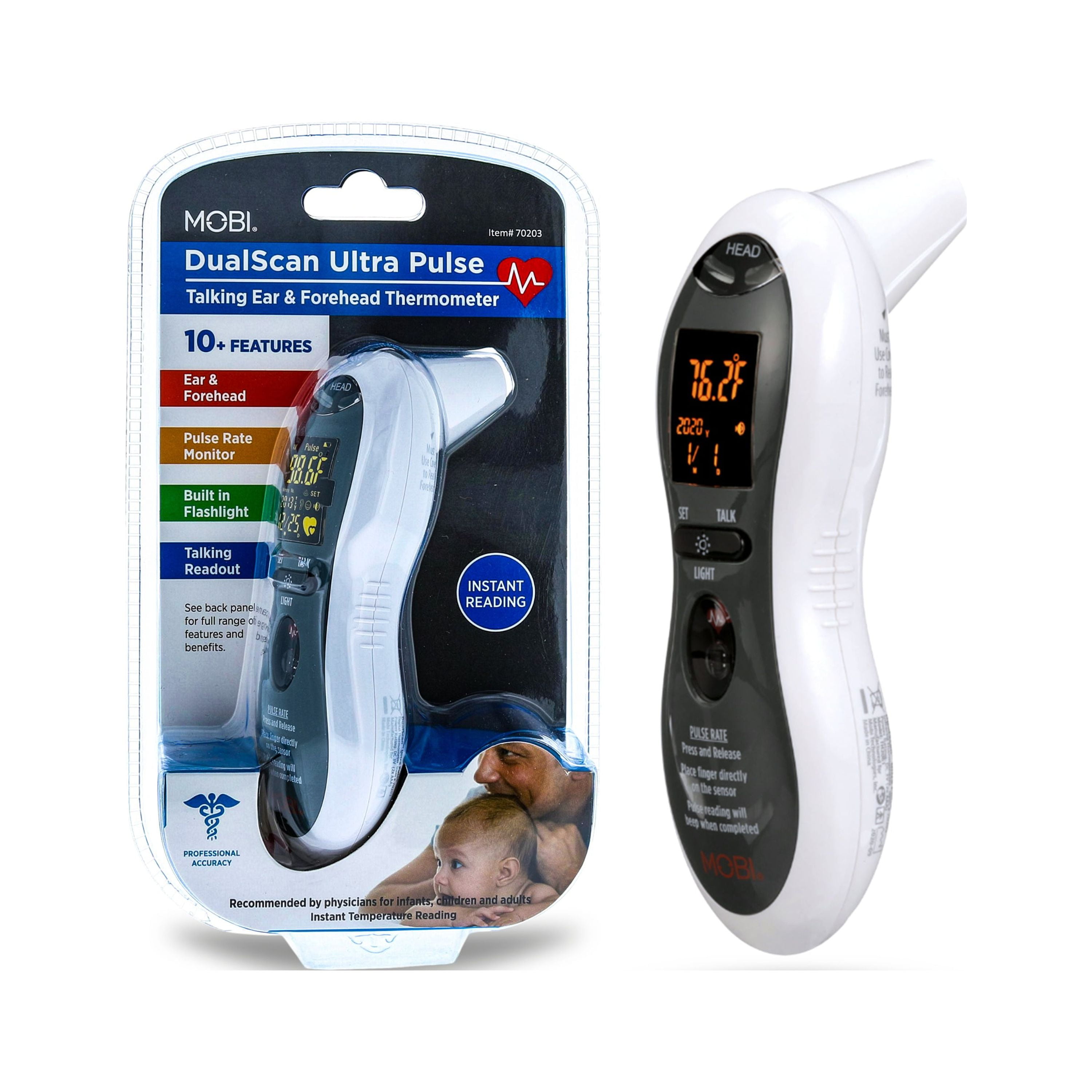 Mobi Ultra Pulse Ear & Forehead Digital Thermometer with Pulse Rate ...