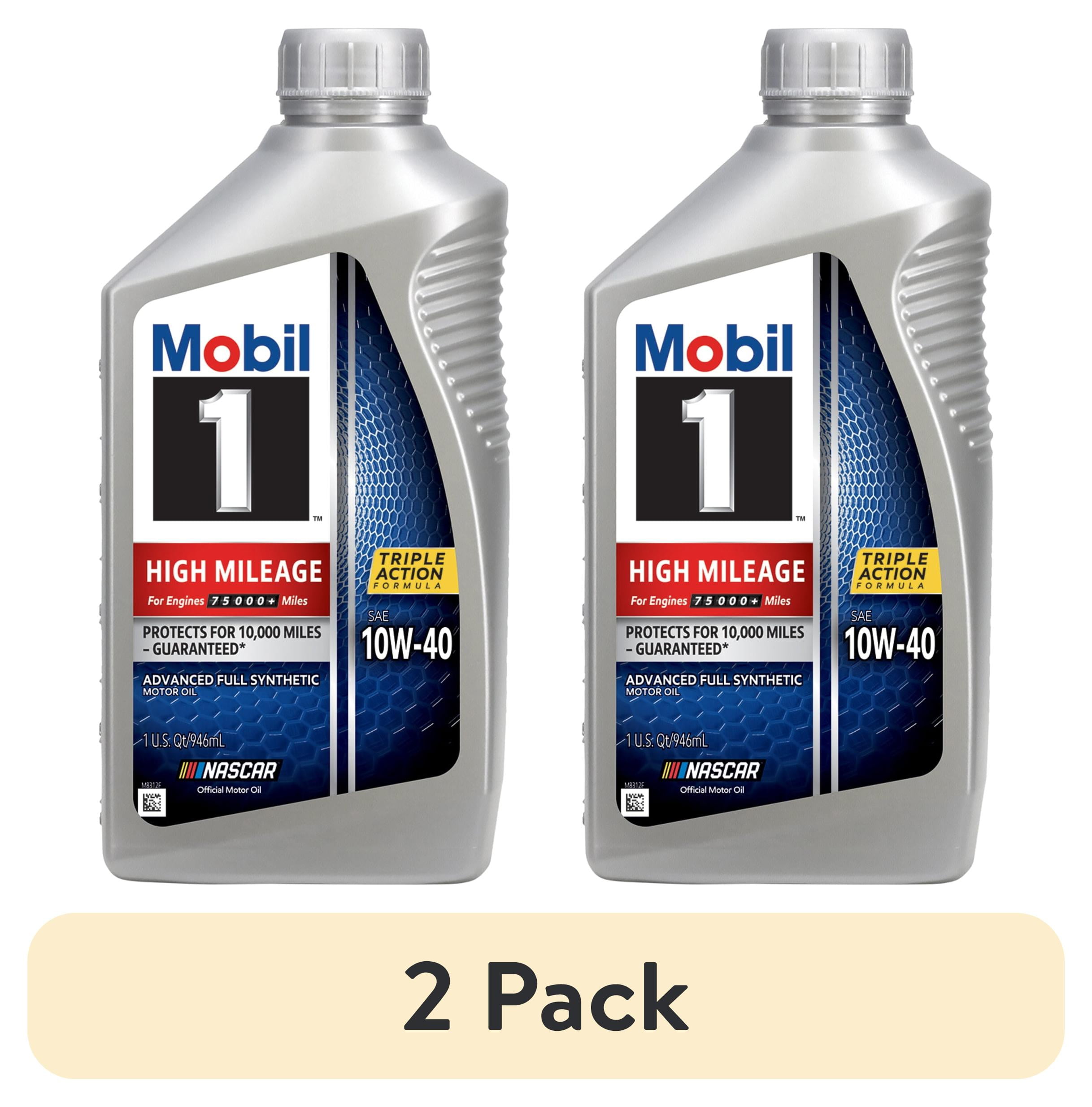 (2 pack) Mobil 1 High Mileage Full Synthetic Motor Oil 10W-40, 1 Quart ...