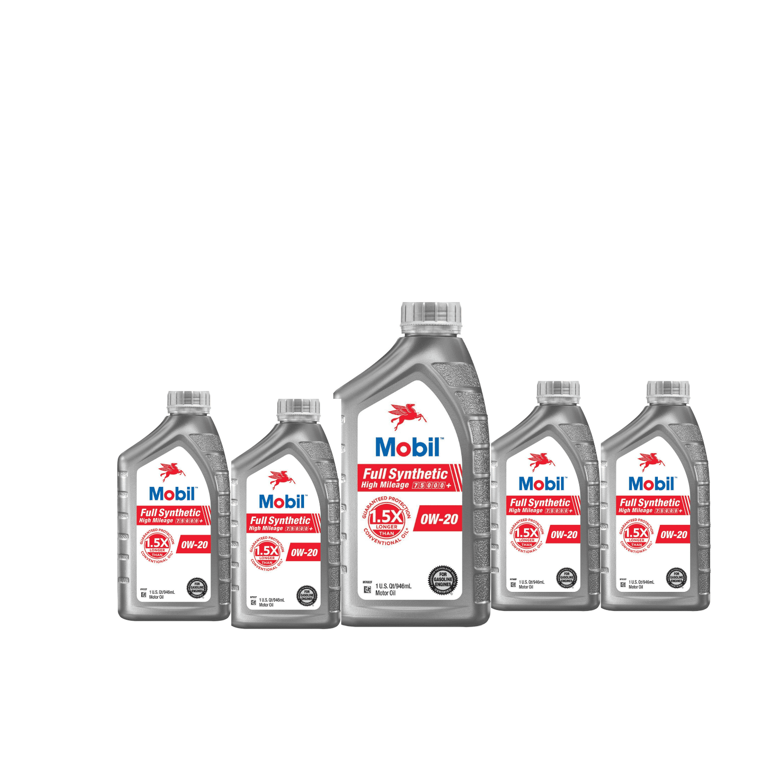 Mobil 125203 Full Synthetic High Mileage Motor Oil 0W-20, Pack of 5 ...