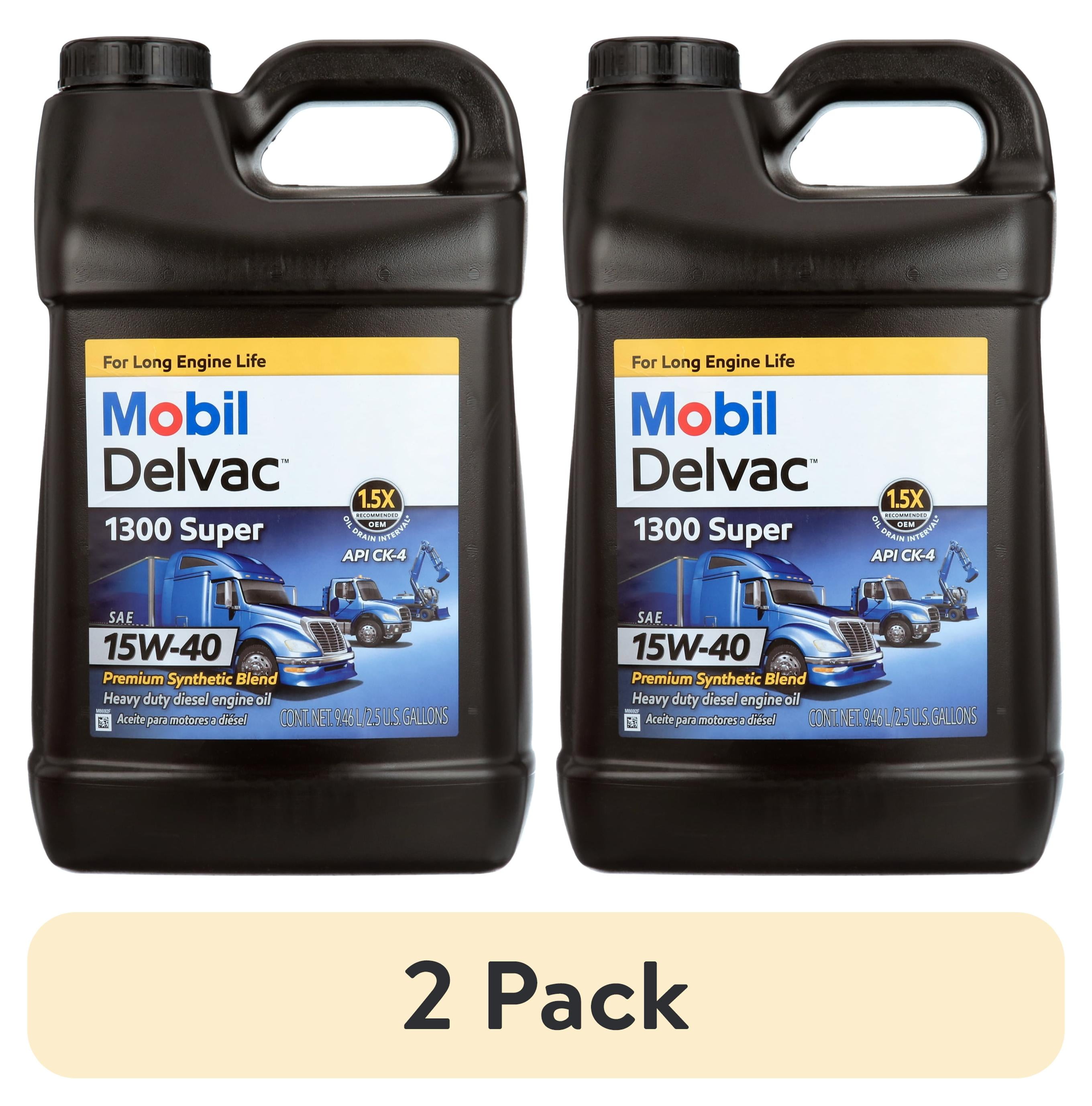 (2 pack) Mobil Delvac 1300 Super Heavy Duty Premium Synthetic Blend Diesel Engine Oil 15W-40, 2. ...
