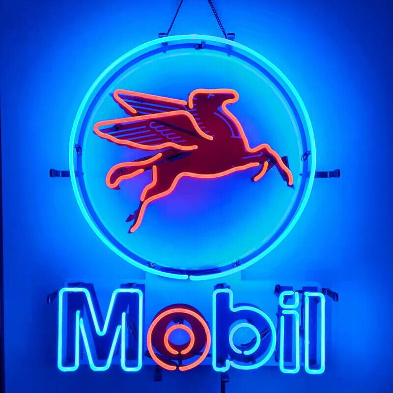 Mobil Gas Oil Gasoline Neon Sign 24"x20" Garage Gas Station Wall Decor ...