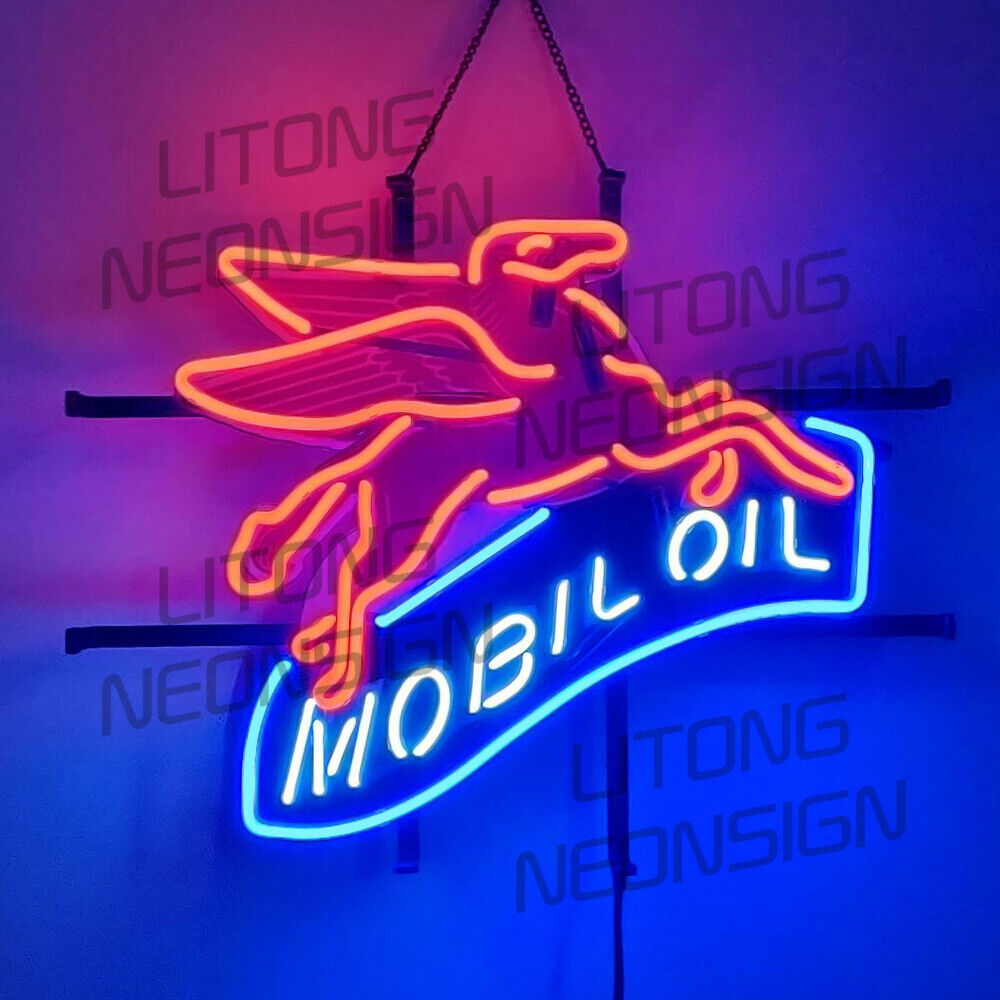 Mobil Gas Oil Mobilgas Gasoline Neon Sign 19x15 Lamp Light HD Printing ...