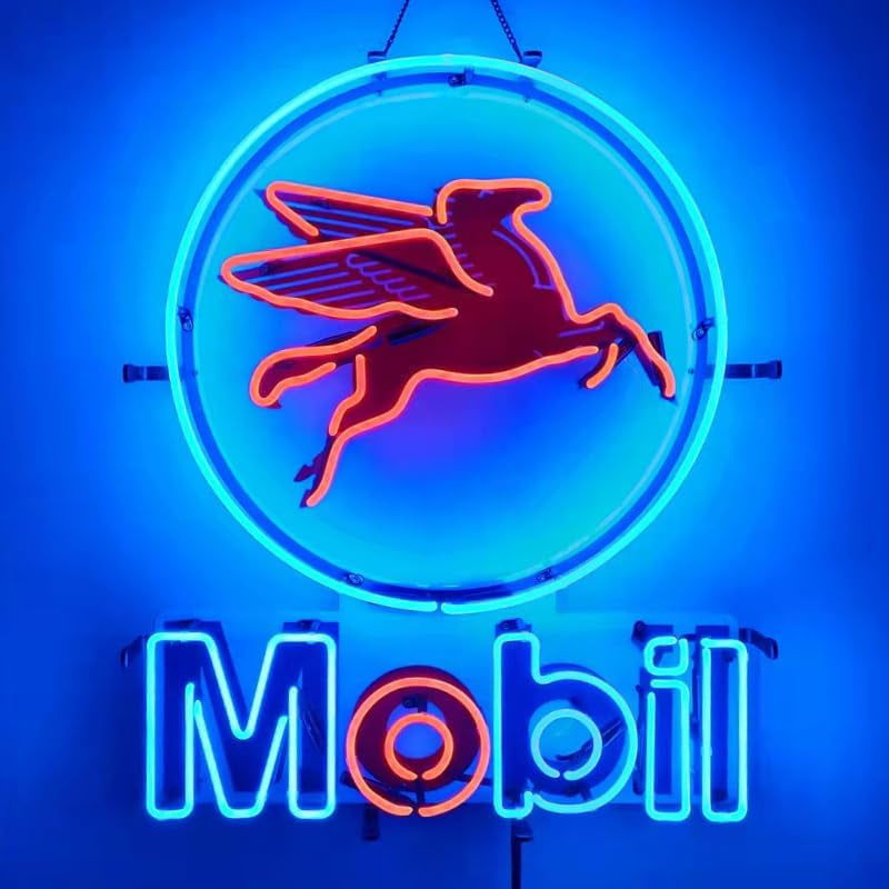 Mobil Gasoline Neon Sign Real Glass For Garage Workshop Gas Station ...