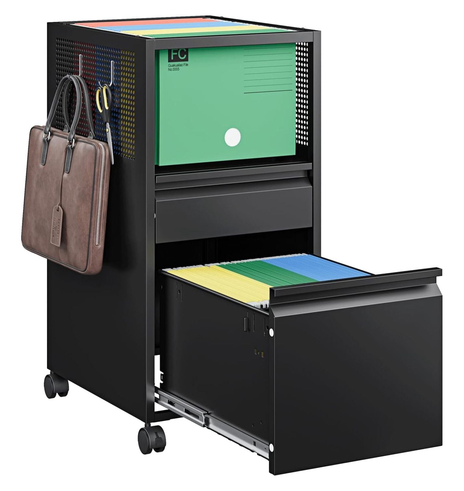 Mobile 2 Drawer File Cabinet with Shelves, Under Desk Metal Rolling ...