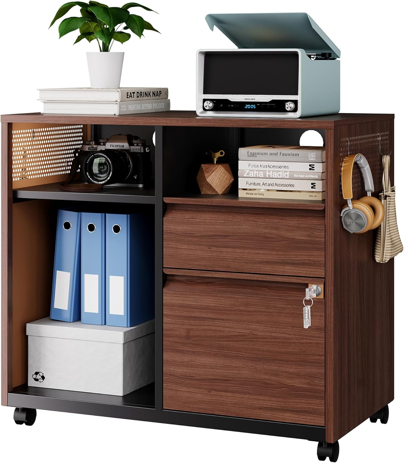 Mobile 2 Drawer File Cabinet with Lock, Metal Lateral Printer Stand ...