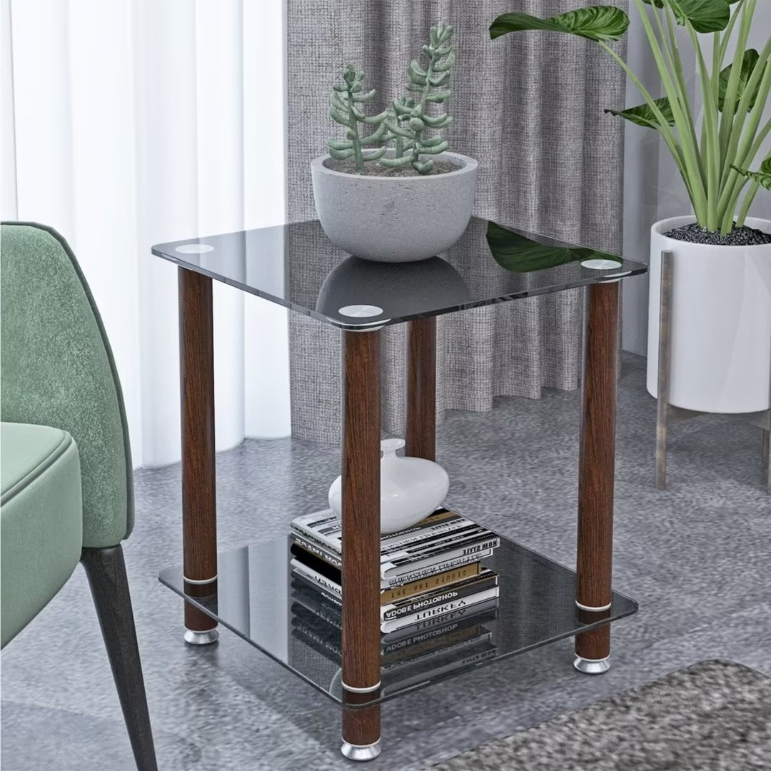 Walmart Mobile 2-Tier Side Table with Storage, Glass Top, Wood Legs ...
