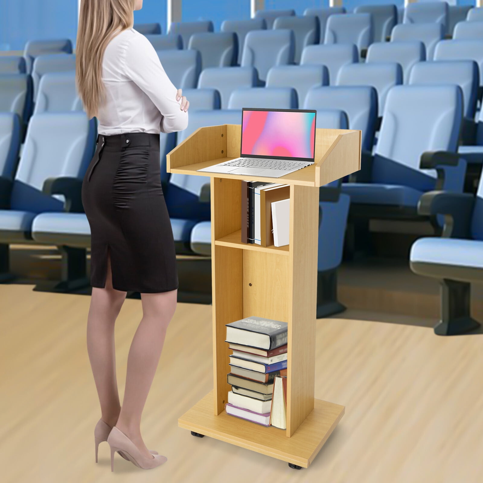 Mobile 43.3" Height Rolling Podium Lectern Laptop Workstation w/ 4 ...